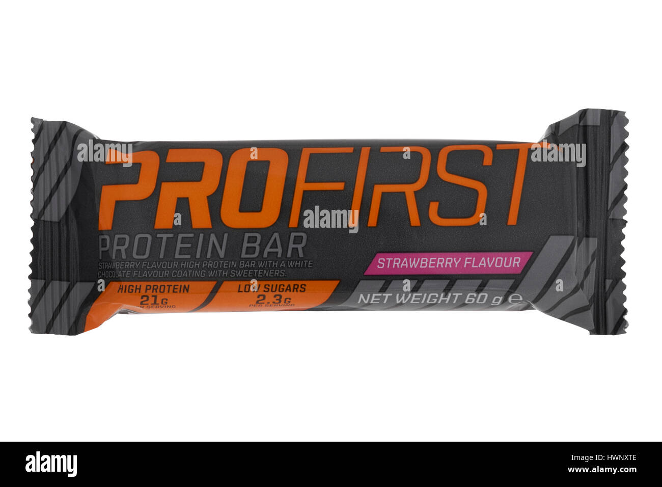 Profirst strawberry protein bar on white background Stock Photo - Alamy