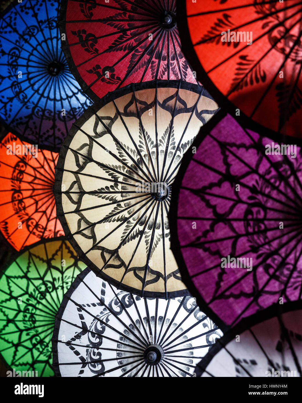 Hand-made parasols on display, Nyaung-U, Bagan, Myanmar Stock Photo - Alamy