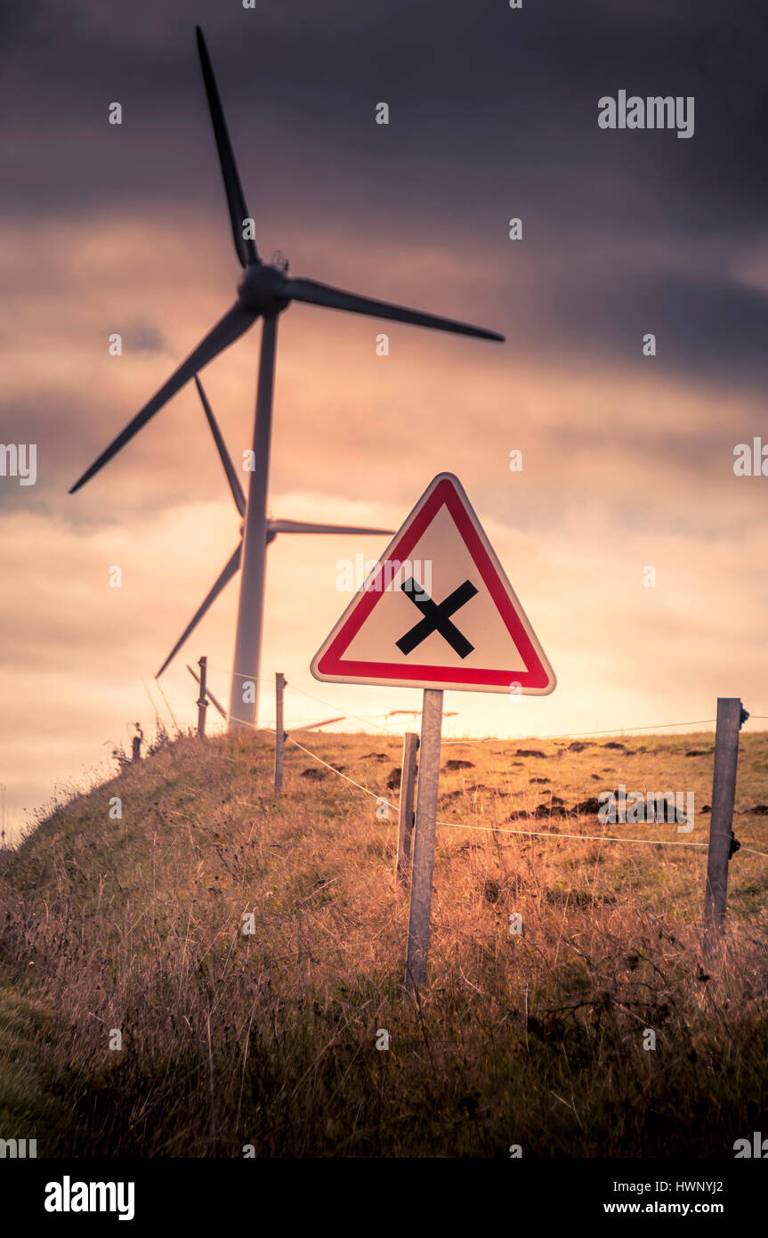 Road sign and wind turbines Stock Photo - Alamy