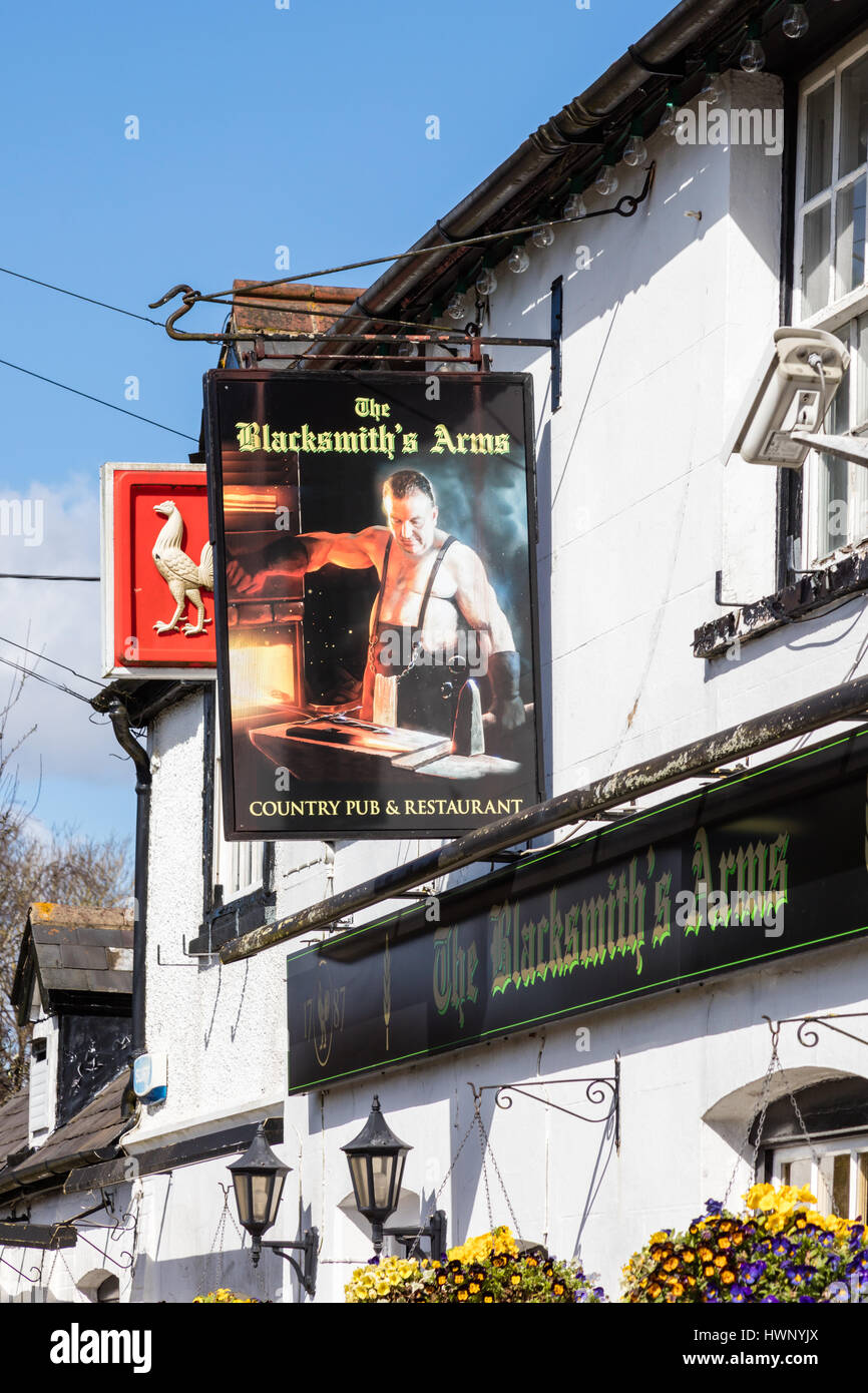 The Blacksmith's Arms pub sign, in the Village of Cudham, in the London ...