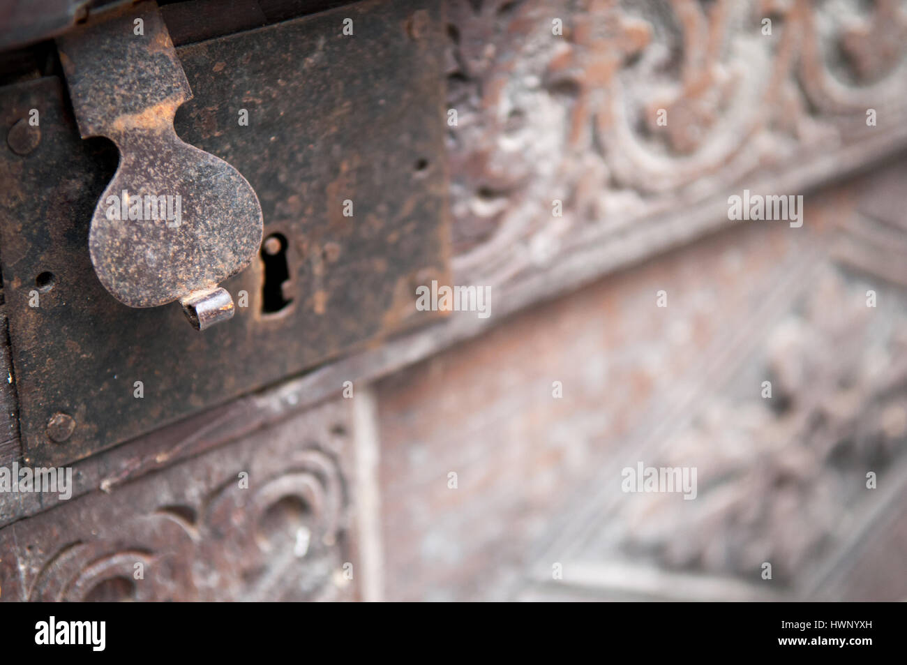 old antique wooden chest with padlock clasp Stock Photo - Alamy