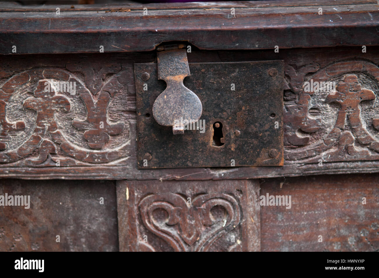 old antique wooden chest with padlock clasp Stock Photo - Alamy