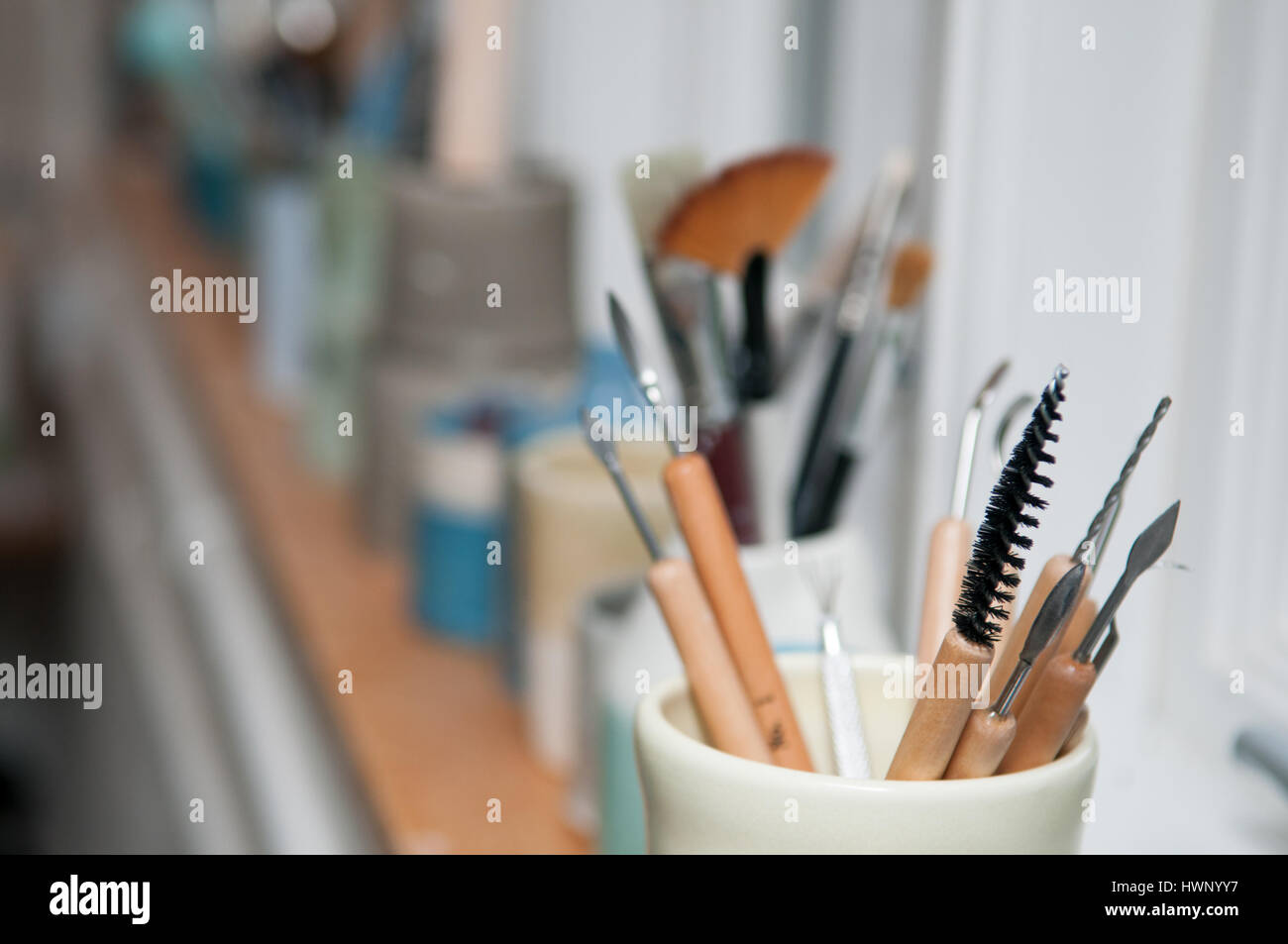 Artists tools for pottery and ceramic making in the workshop Stock ...