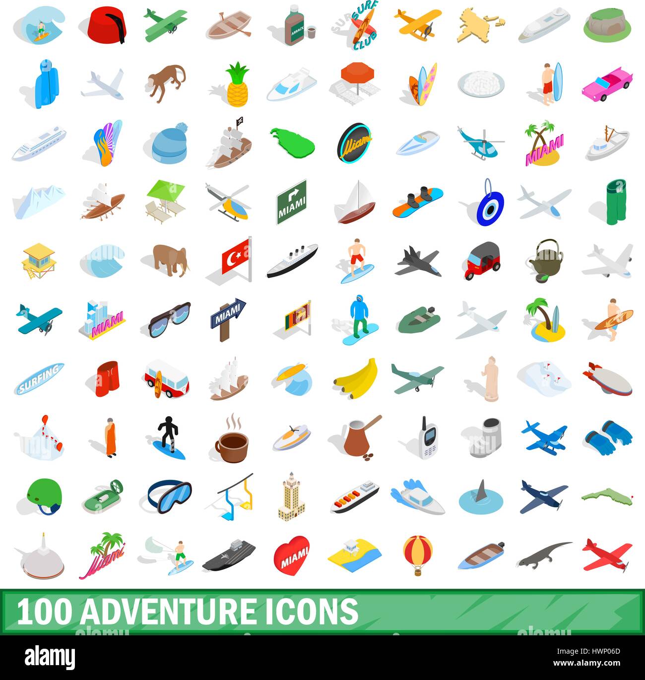 100 adventure icons set, isometric 3d style Stock Vector Image & Art ...