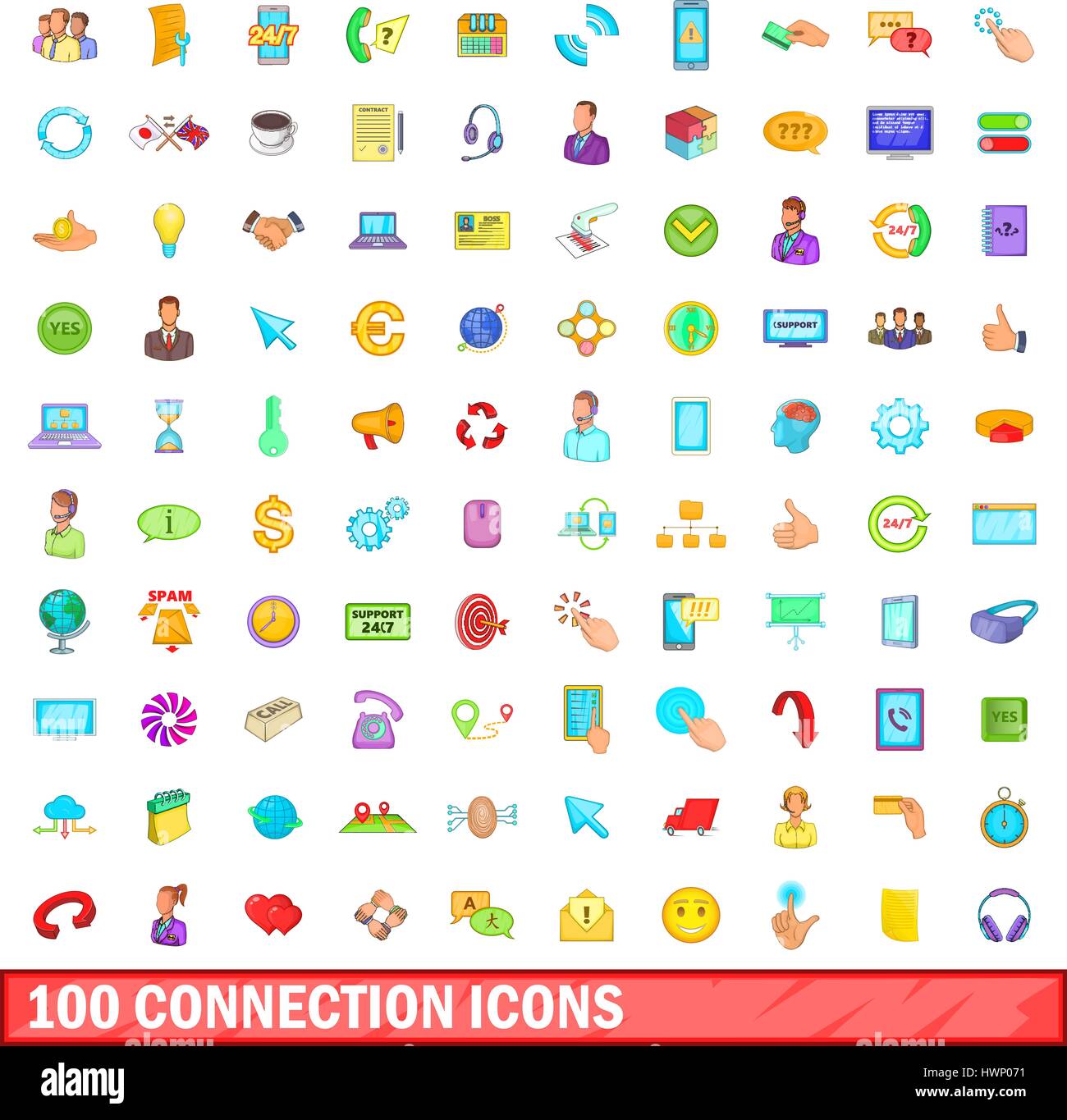 100 connection icons set, cartoon style Stock Vector Image & Art - Alamy