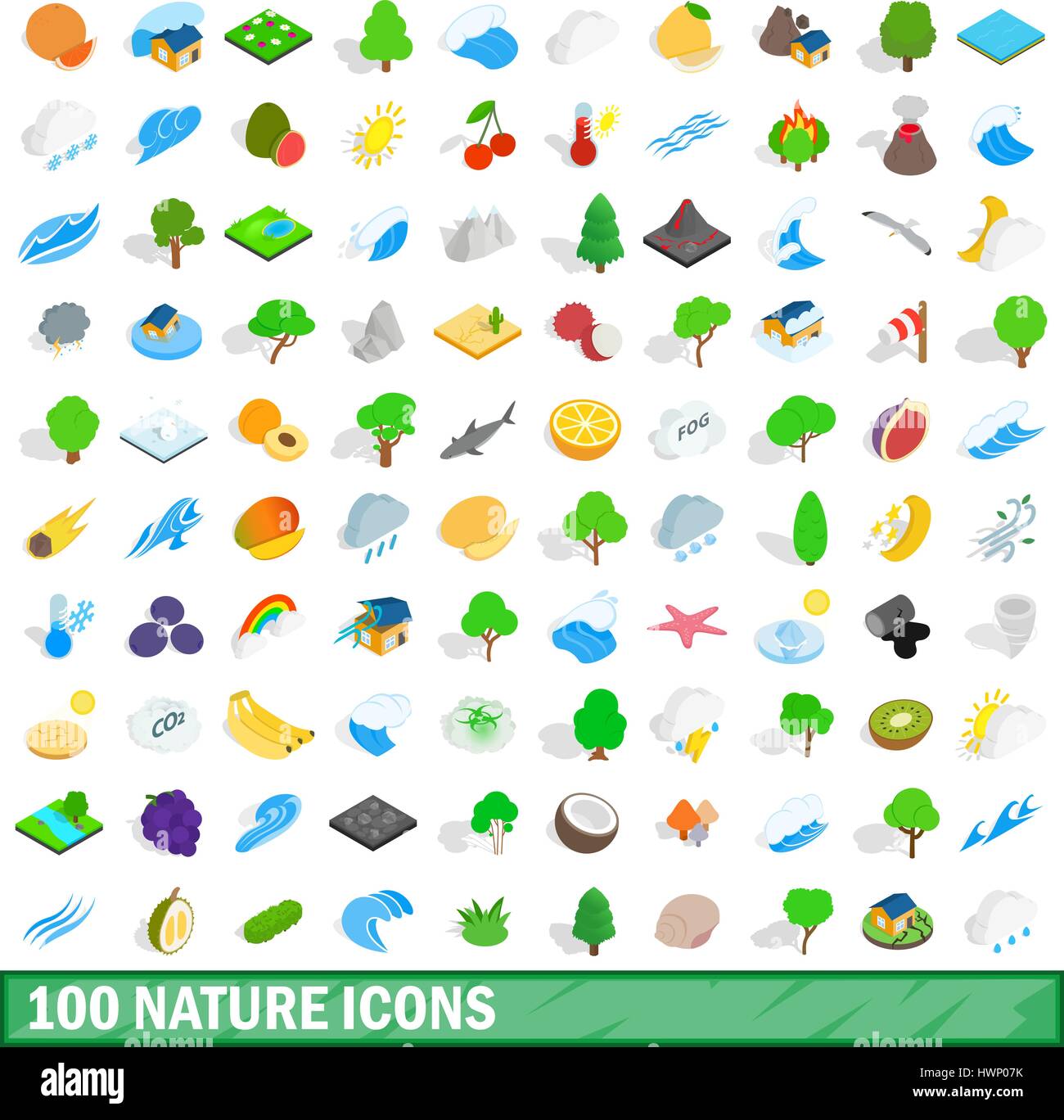 100 nature icons set, isometric 3d style Stock Vector Image & Art - Alamy