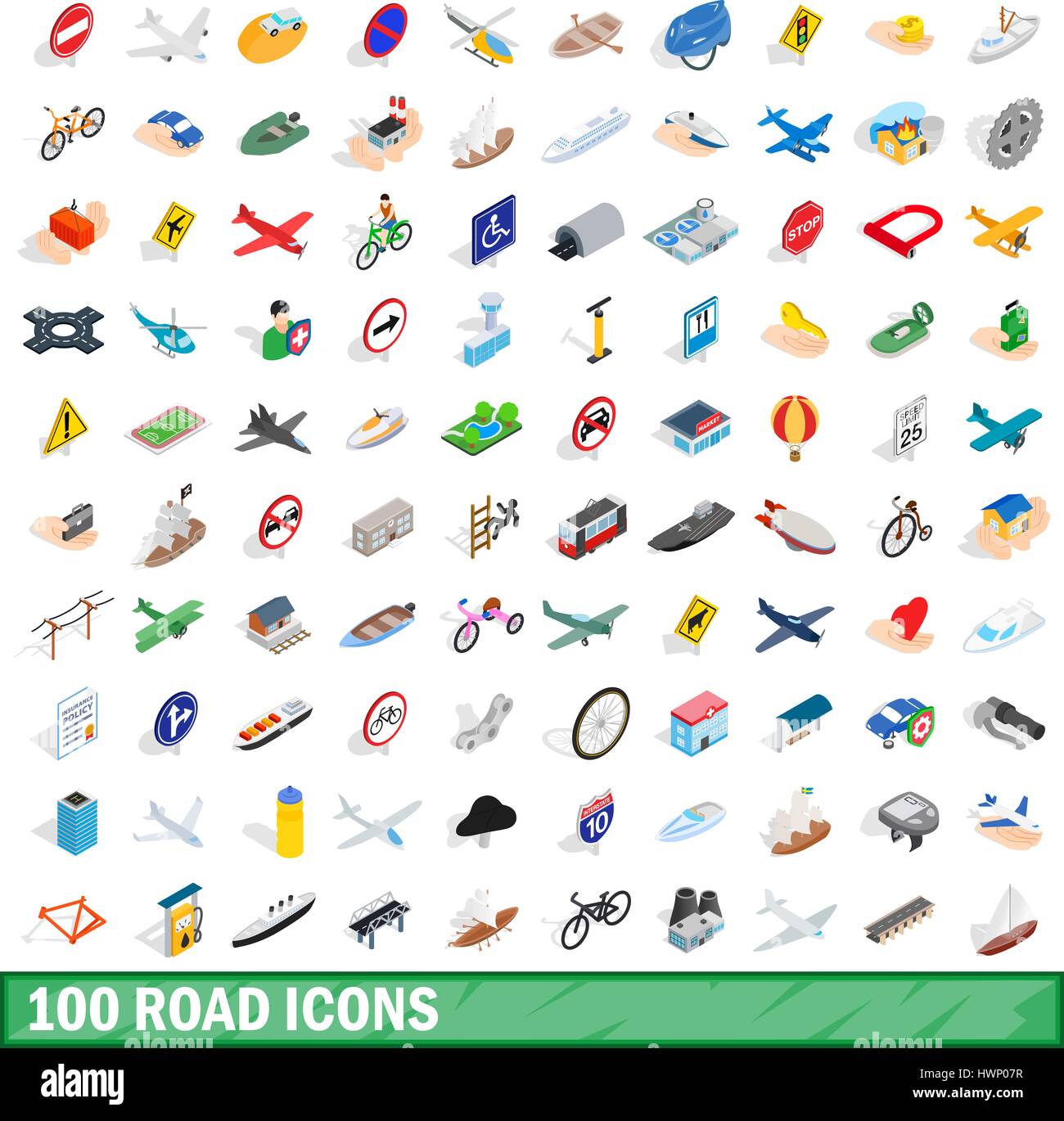 100 road icons set, isometric 3d style Stock Vector Image & Art - Alamy
