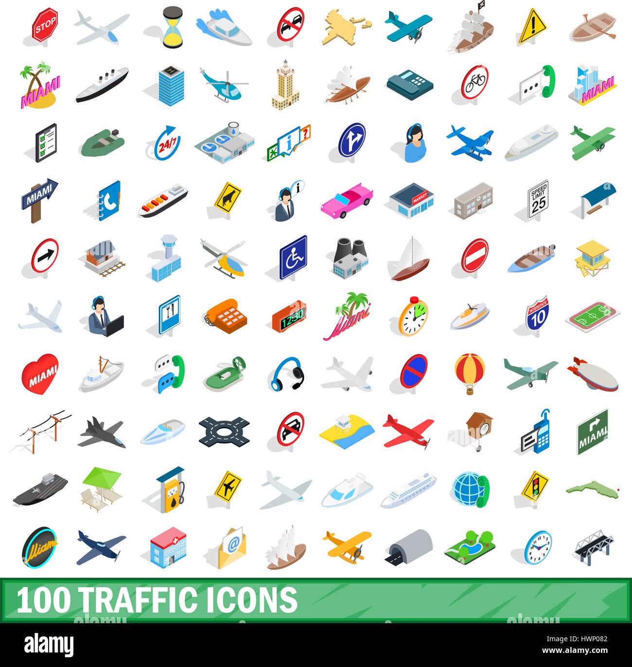 100 traffic icons set, isometric 3d style Stock Vector Image & Art - Alamy