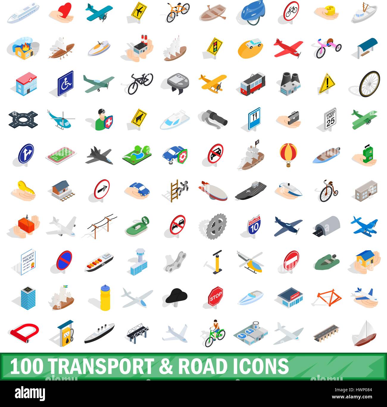 100 transport and road icons set, isometric style Stock Vector Image ...