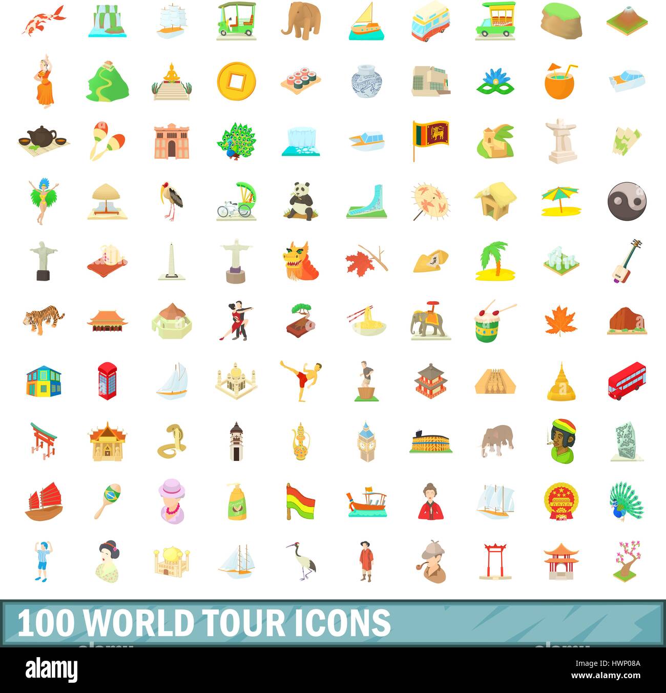 100 world tour icons set, cartoon style Stock Vector Image & Art - Alamy