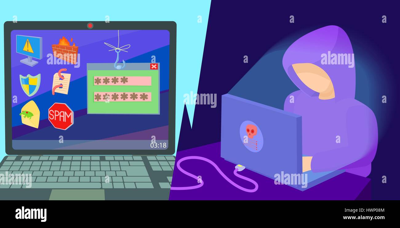Hacker horizontal banner, cartoon style Stock Vector Image & Art - Alamy