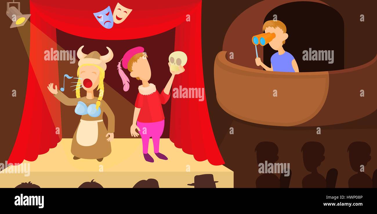 Theater actors horizontal banner, cartoon style Stock Vector Image ...