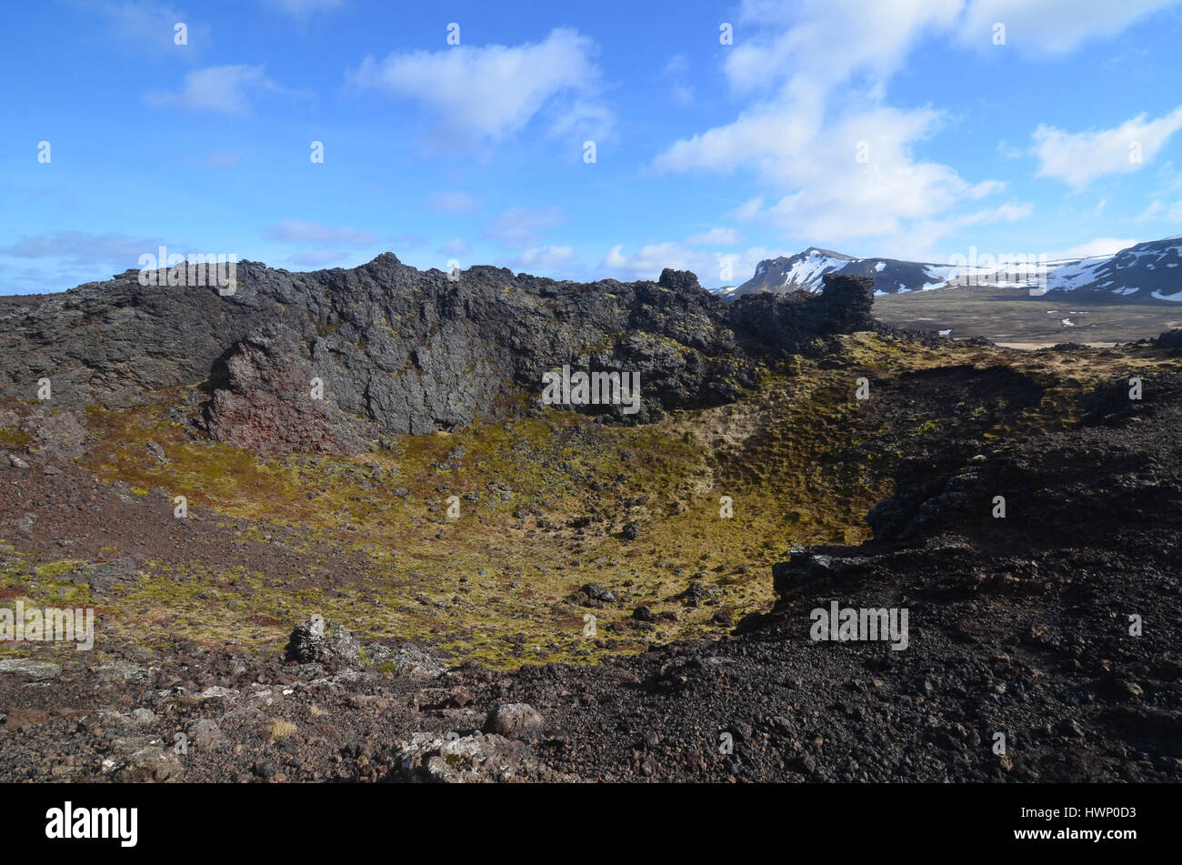 Iceland's Eldborg Crater with moss covered lava rock Stock Photo - Alamy