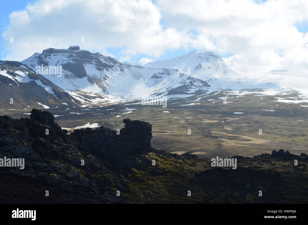 Amazing glacier view from Eldborg Crater in Iceland Stock Photo - Alamy