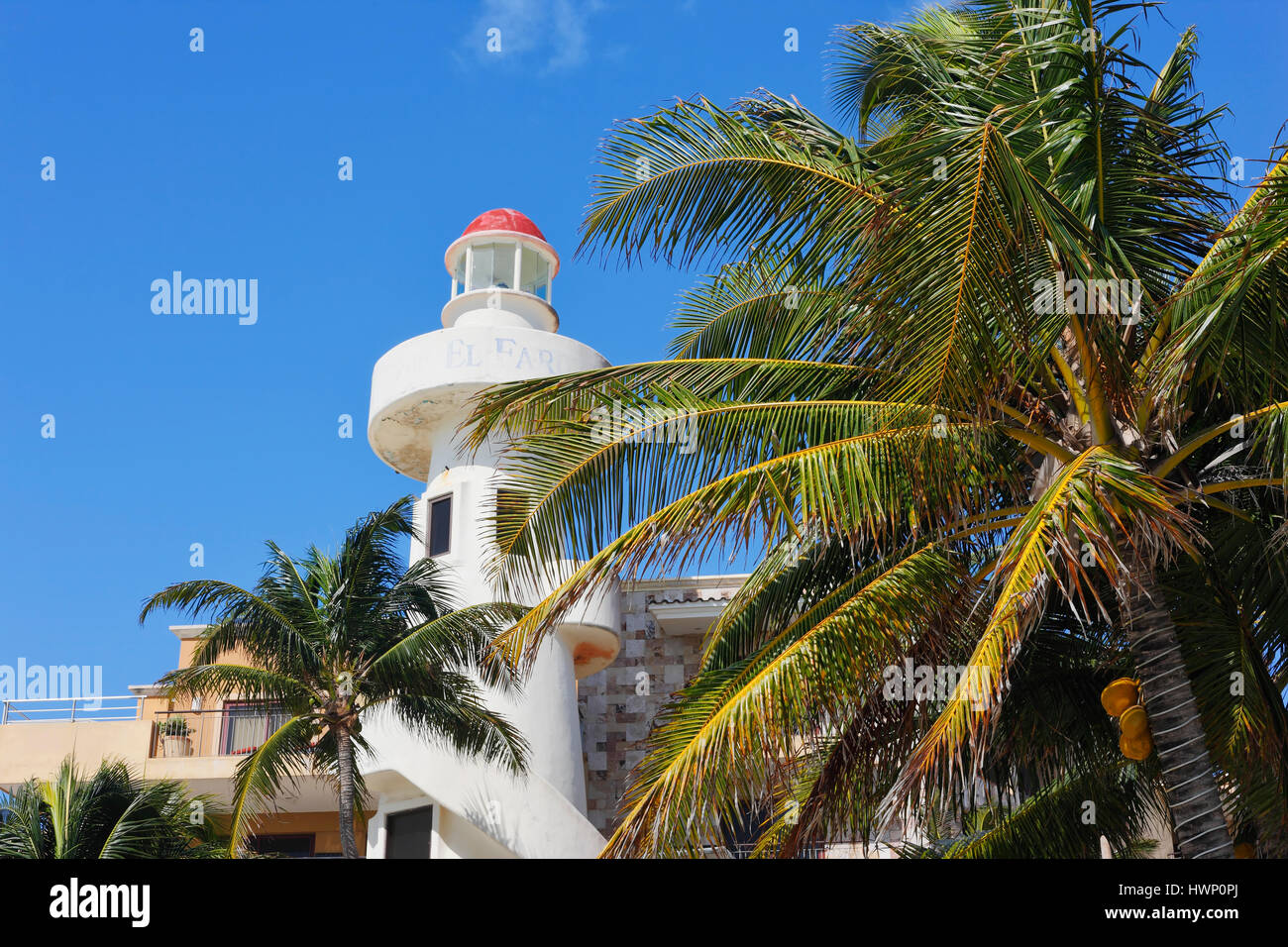 El Faro lighthouse on the beach in Playa del Carmen, Mexico Stock Photo ...