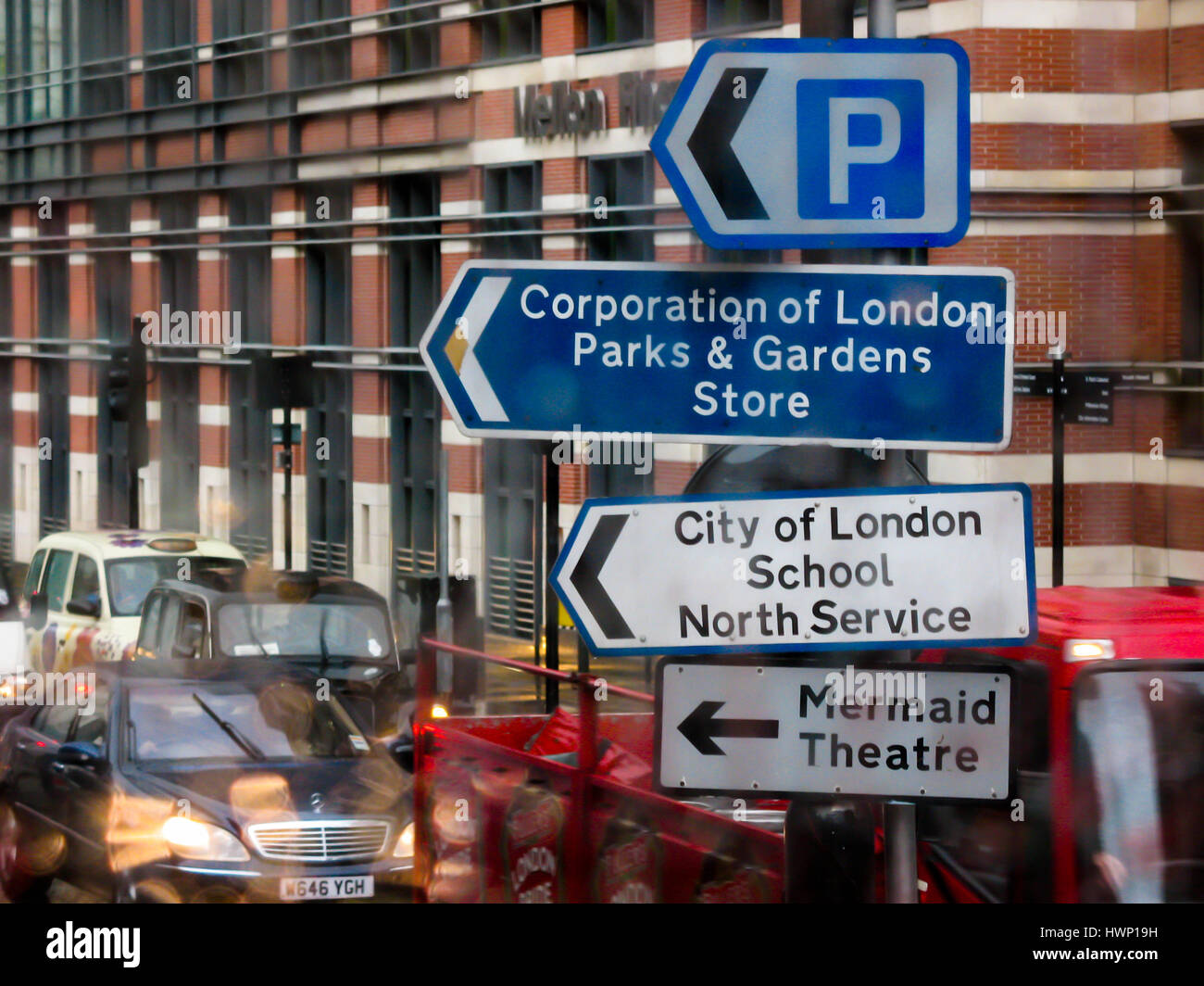 Street signs in Queen Victoria Street in the City of London ...
