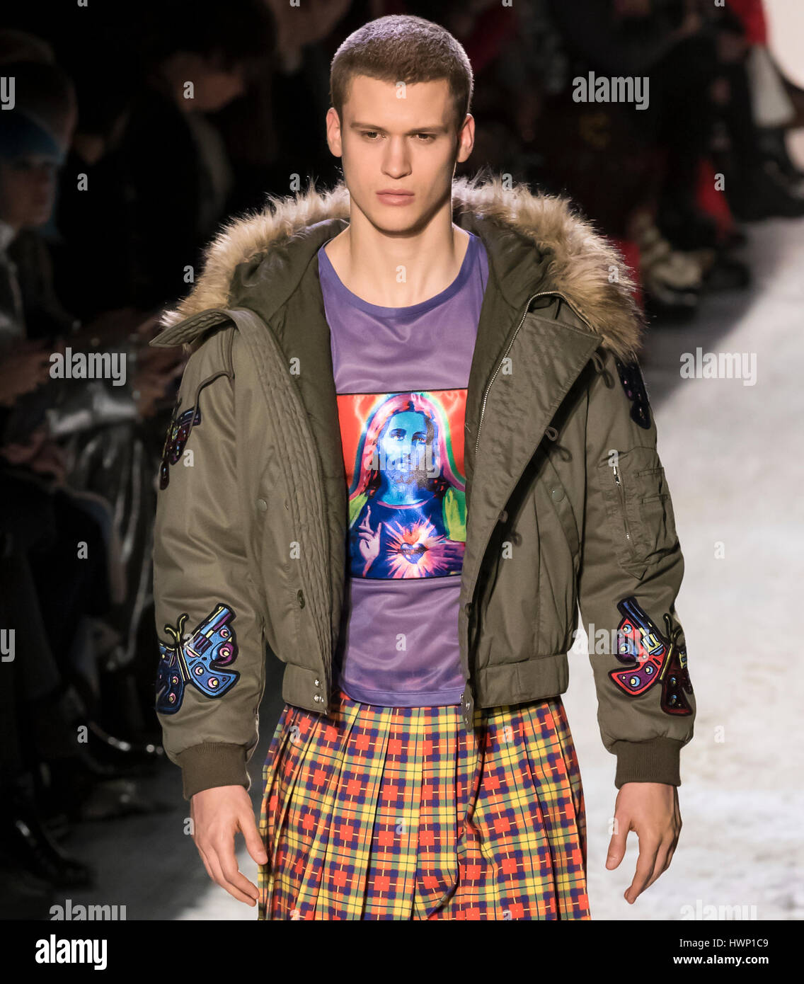 NEW YORK, NY - FEBRUARY 10, 2017: Zack Riddle walks the runway at the ...