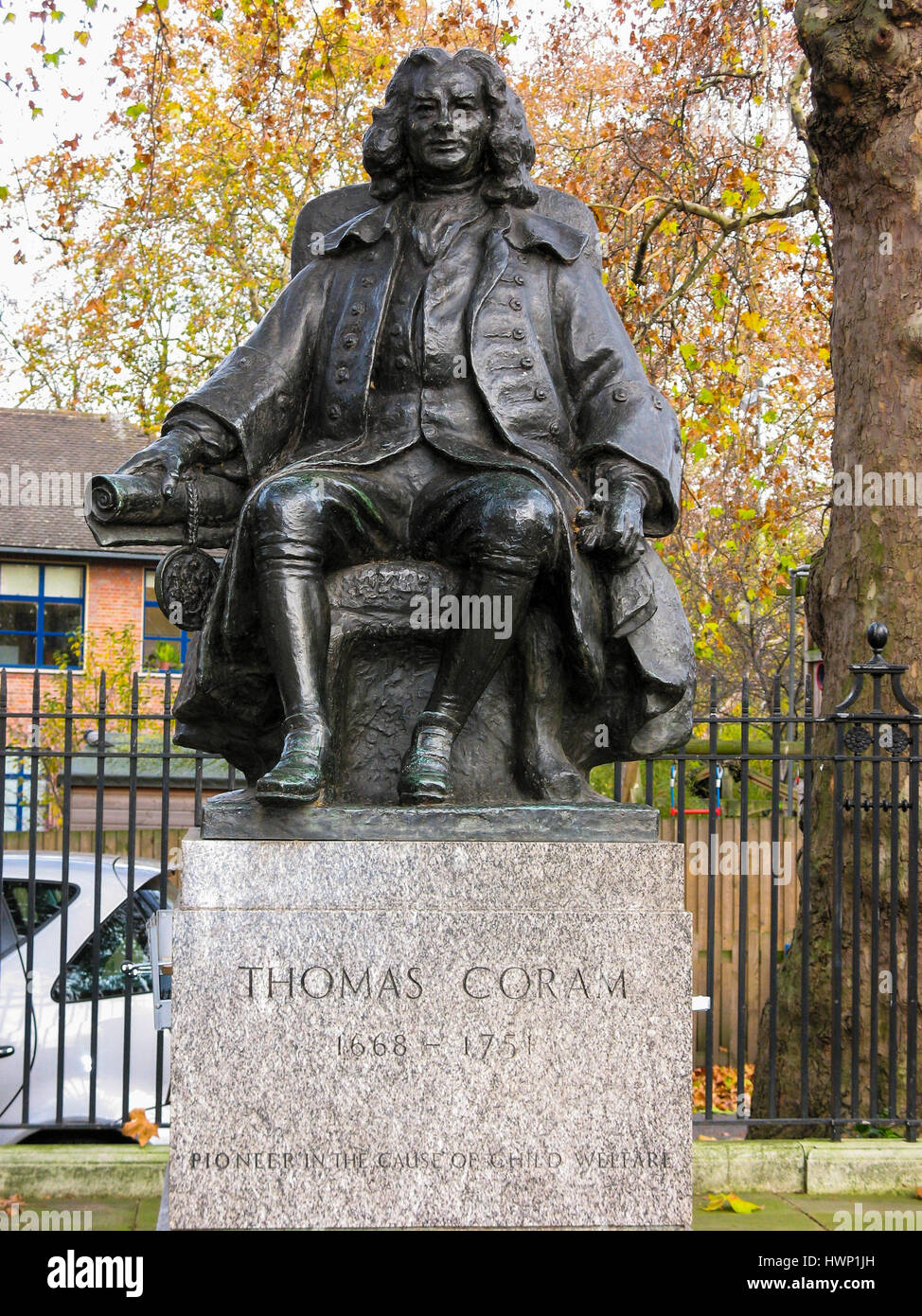 Statue of Thomas Coram (1668–1751), philanthropist, who created the ...