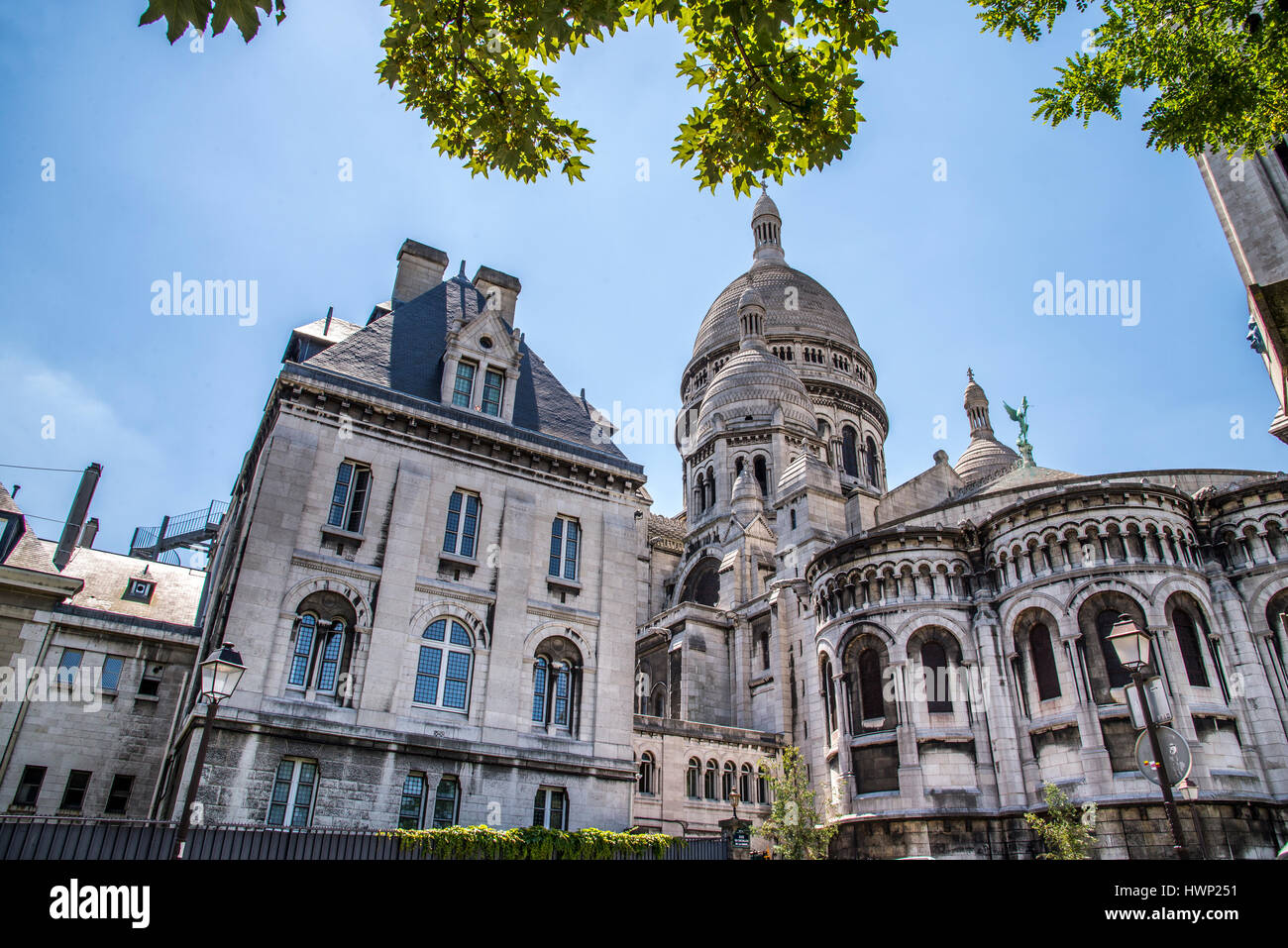 Sacre Coeur basilica in Montmartre Paris France as seen from Rue du ...