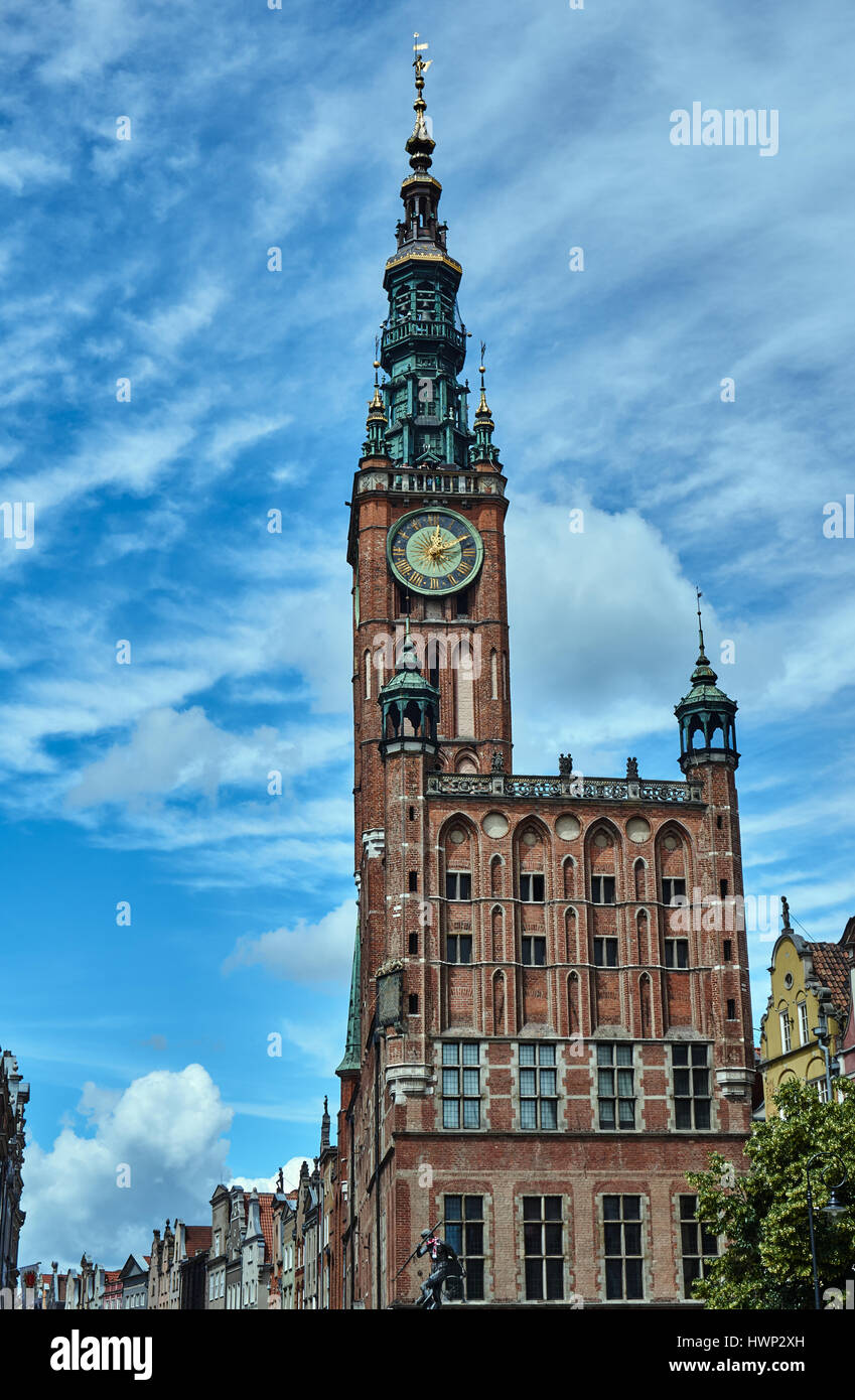 The historic town hall with clock tower of the Main City in Gdansk in ...