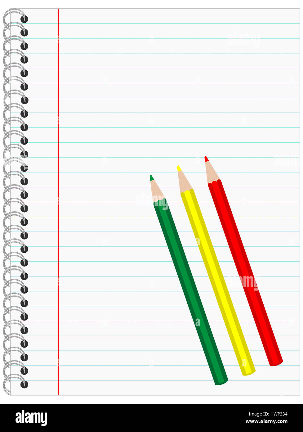 Ring Bond Writing Pad with 3 Pencil and Lines Stock Photo - Alamy