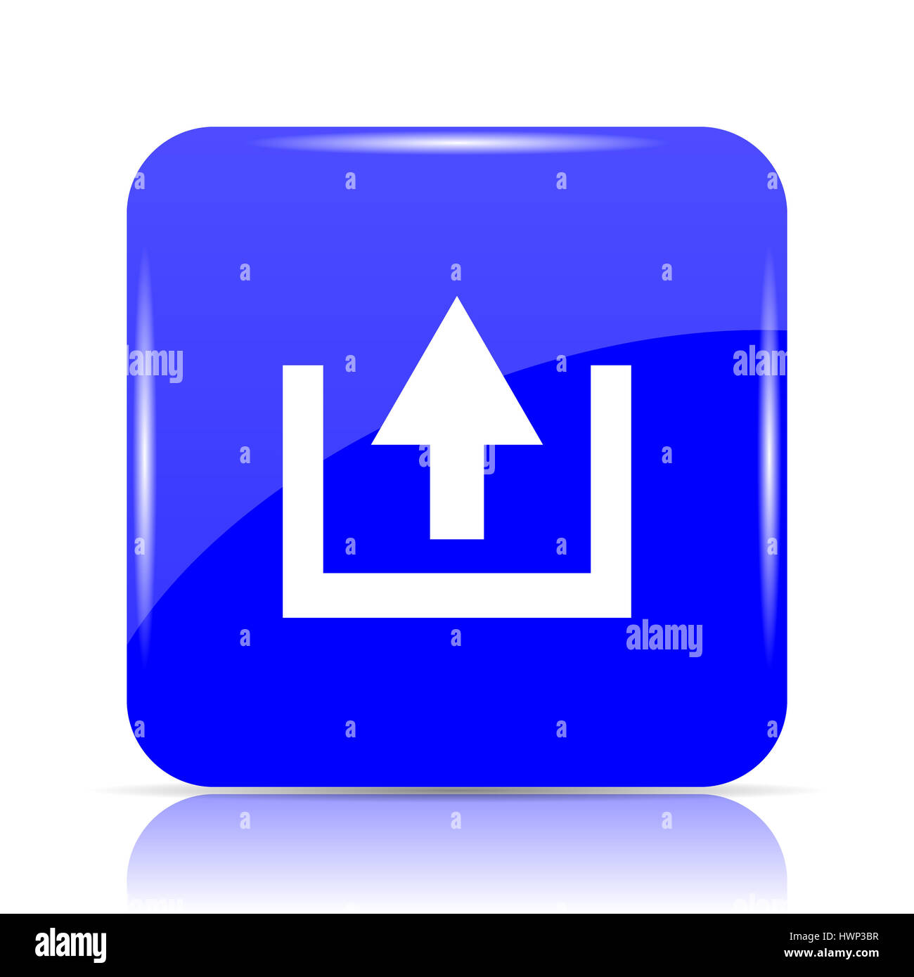 Upload icon, blue website button on white background Stock Photo - Alamy