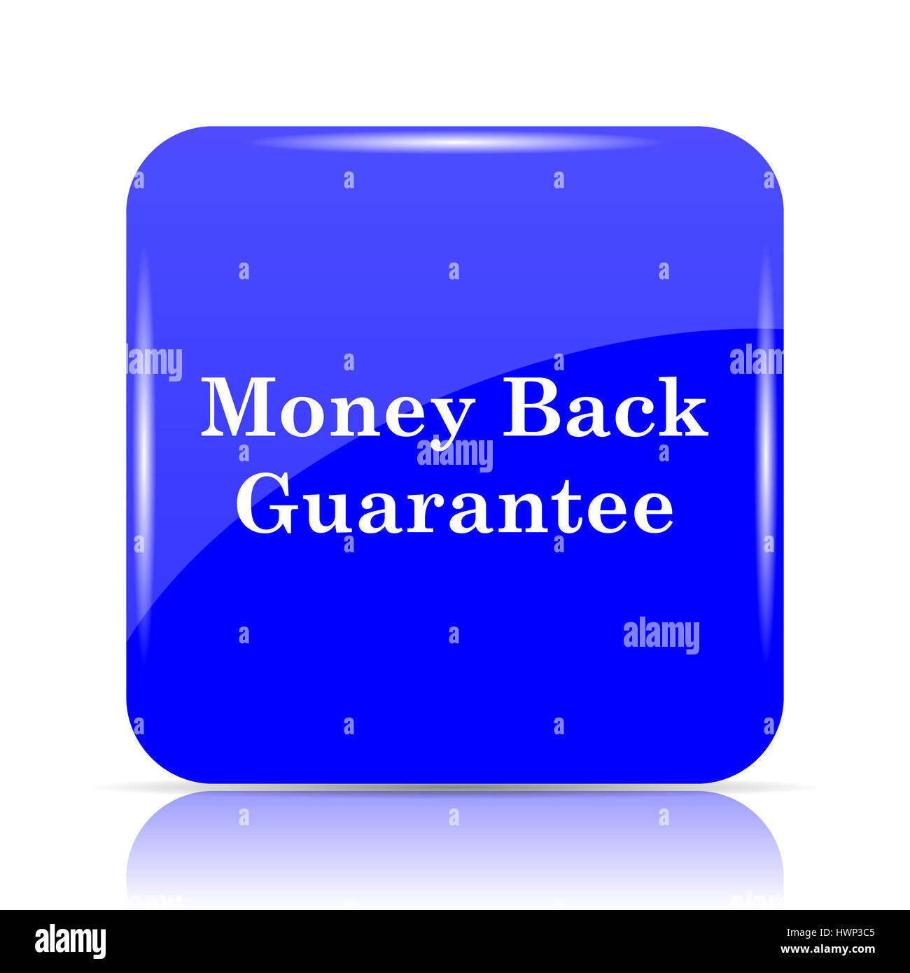 Money back guarantee icon, blue website button on white background ...