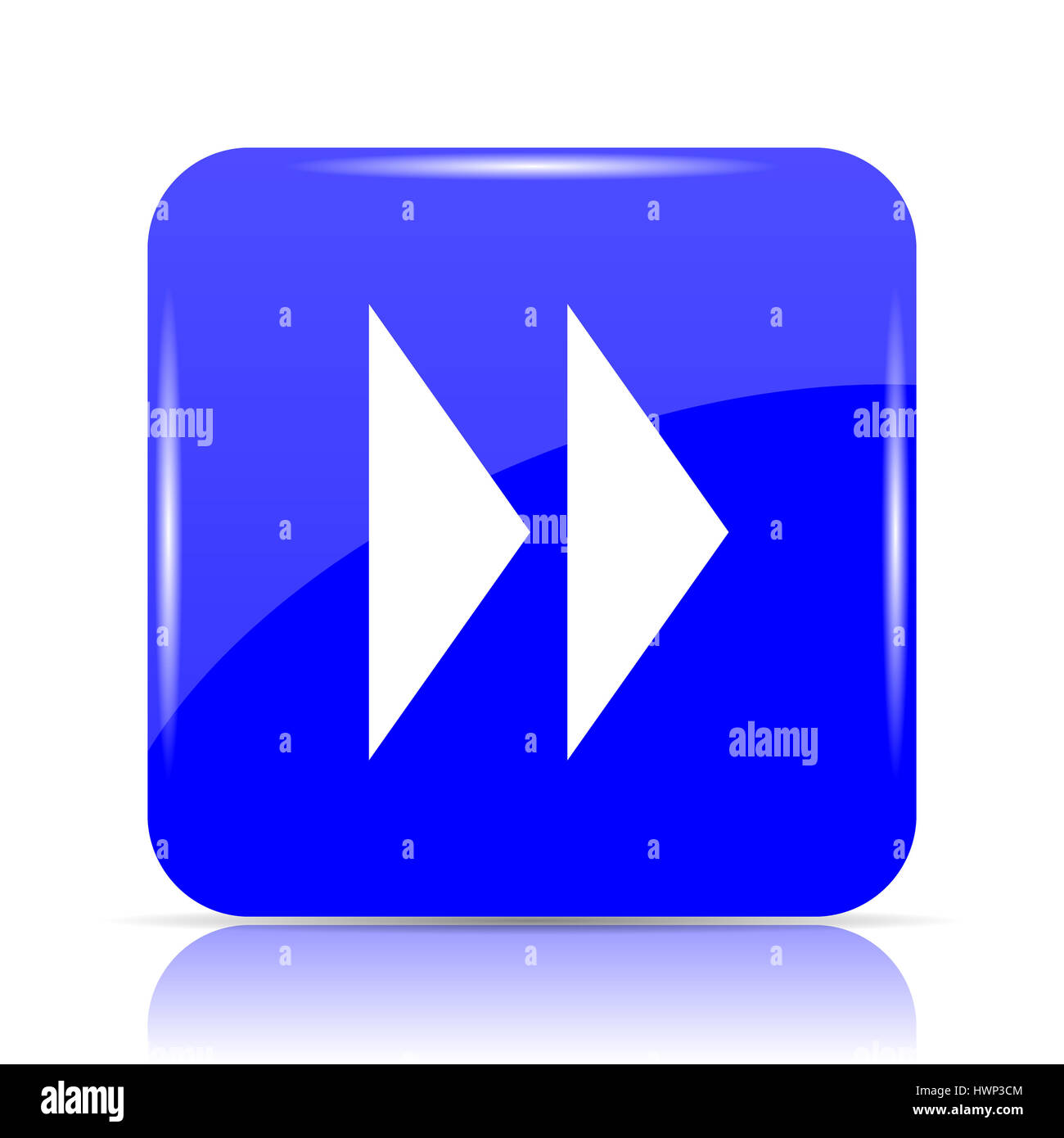 Fast forward sign icon, blue website button on white background Stock ...