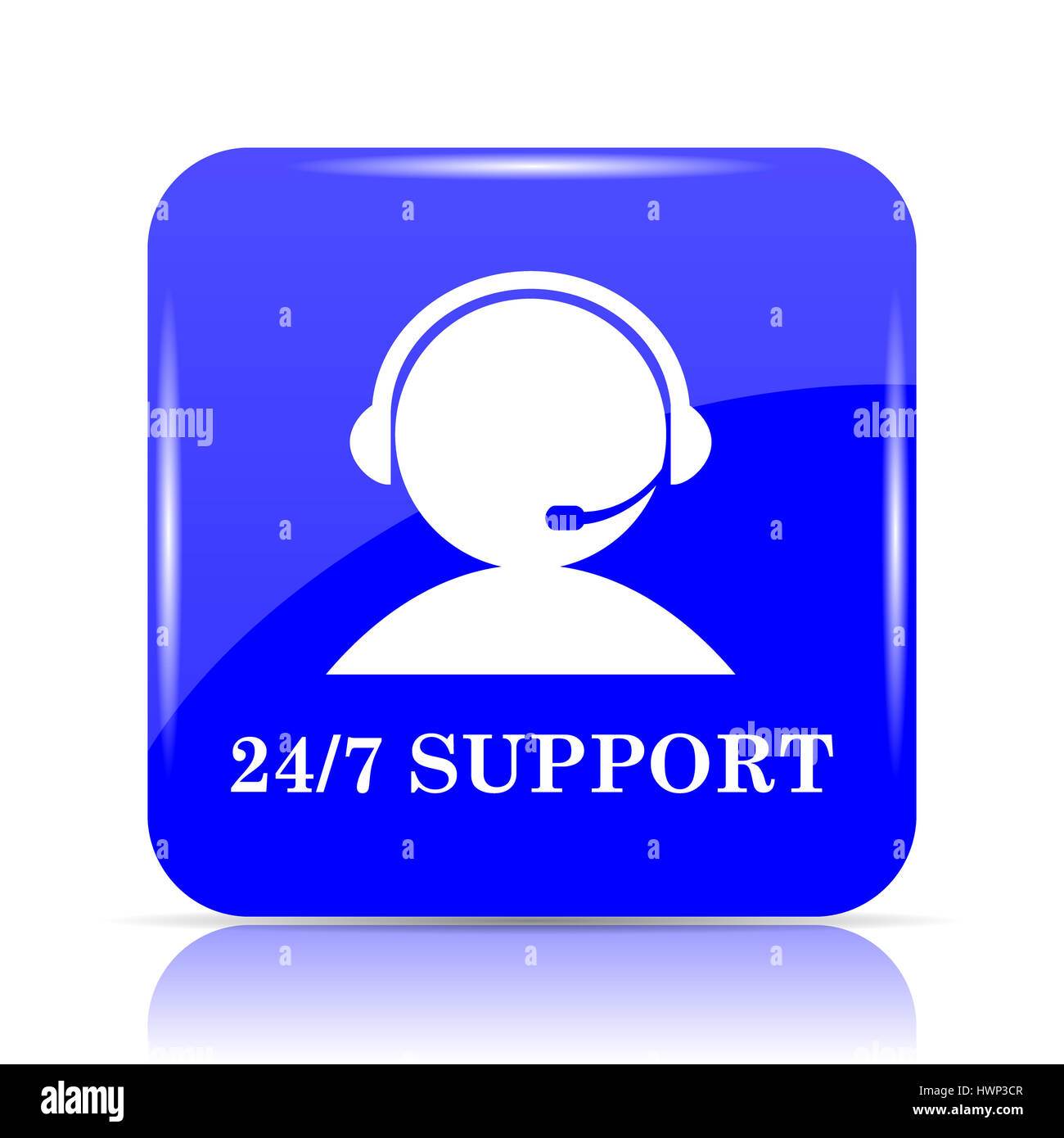 24-7 Support icon, blue website button on white background Stock Photo ...