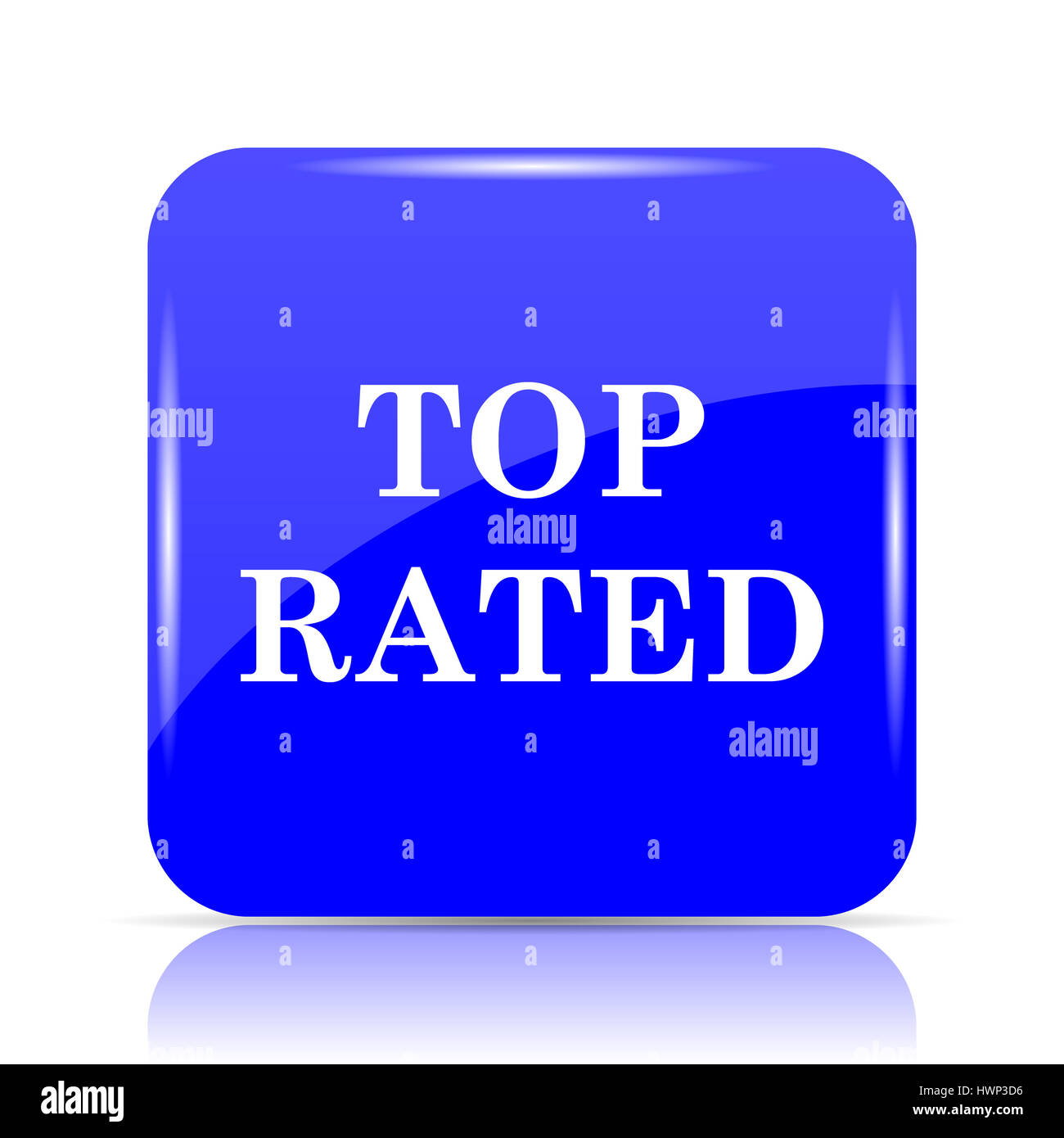 Top rated icon, blue website button on white background Stock Photo - Alamy