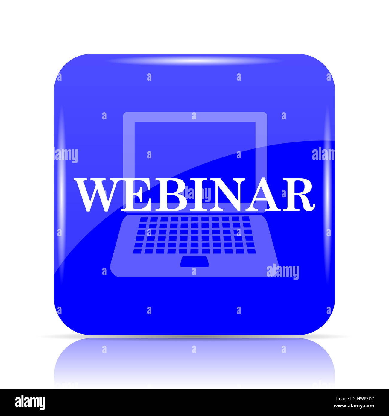 Webinar icon, blue website button on white background Stock Photo - Alamy