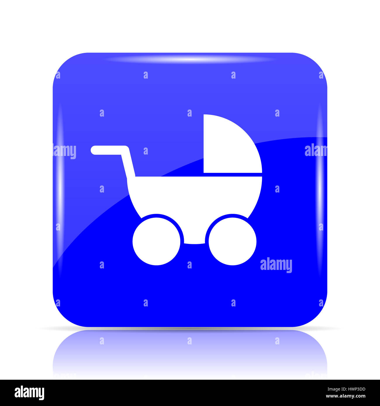 Baby carriage icon, blue website button on white background Stock Photo ...
