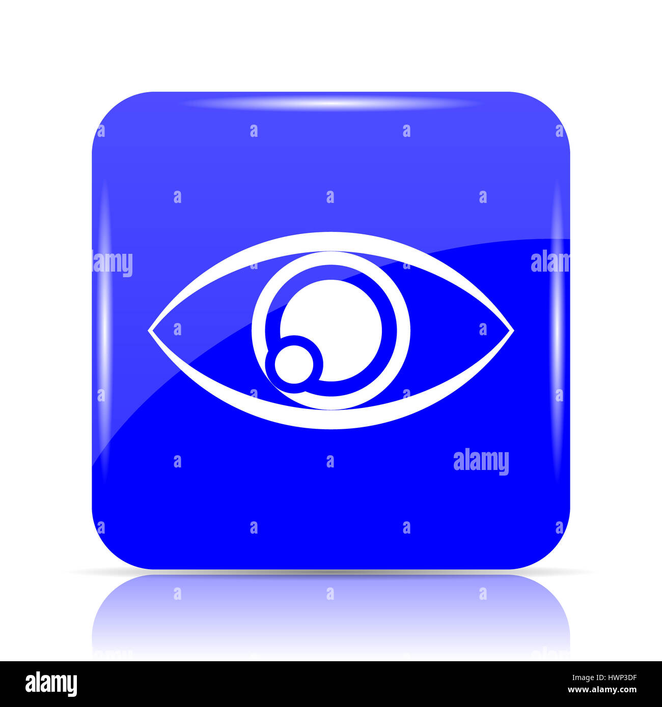 Eye icon, blue website button on white background Stock Photo - Alamy