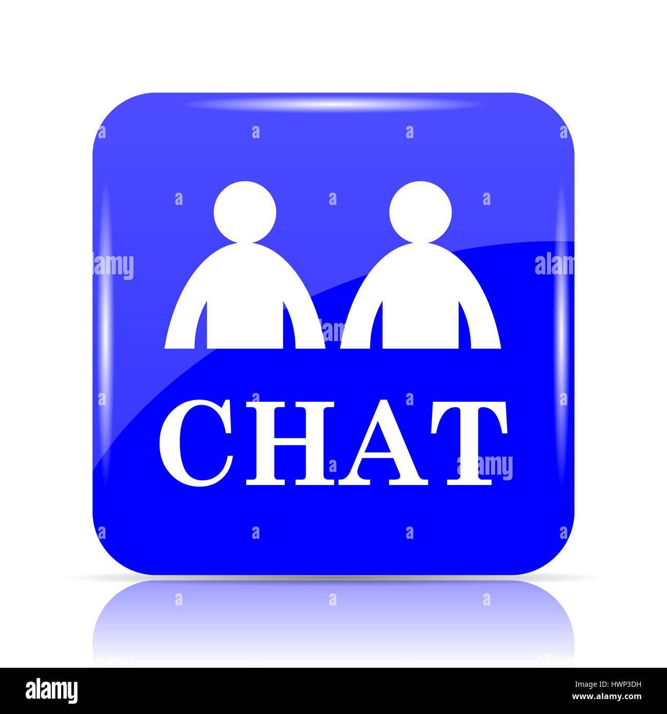 Chat icon, blue website button on white background Stock Photo - Alamy