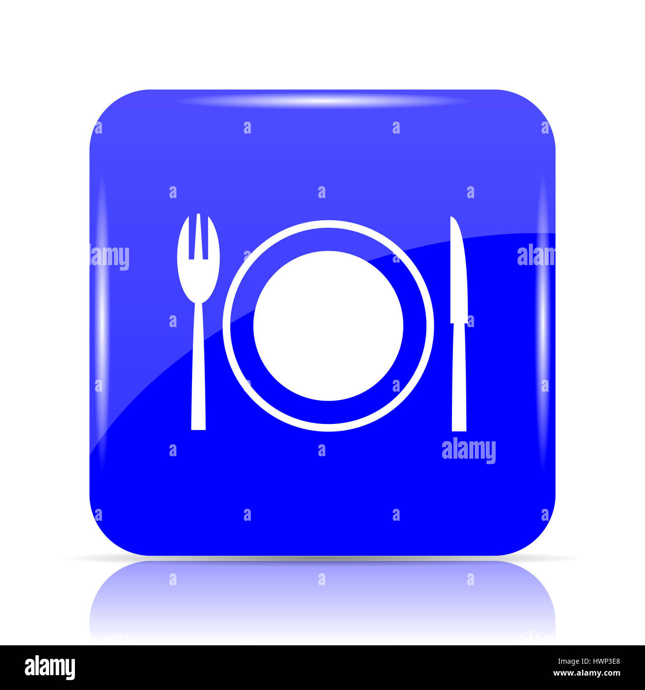 Restaurant icon, blue website button on white background Stock Photo ...