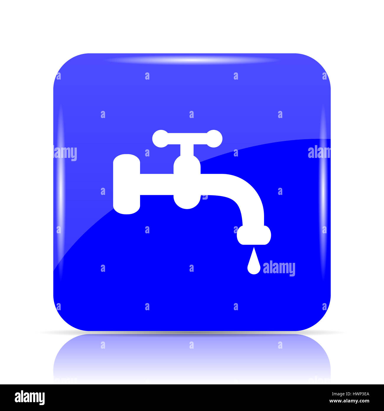 Water tap icon, blue website button on white background Stock Photo - Alamy