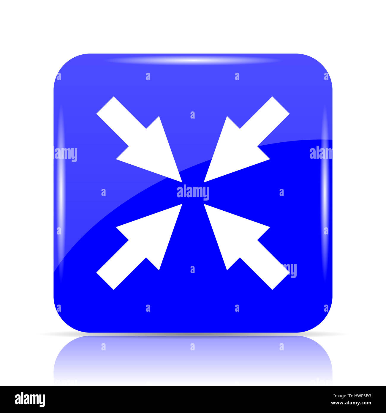 Exit full screen icon, blue website button on white background Stock ...