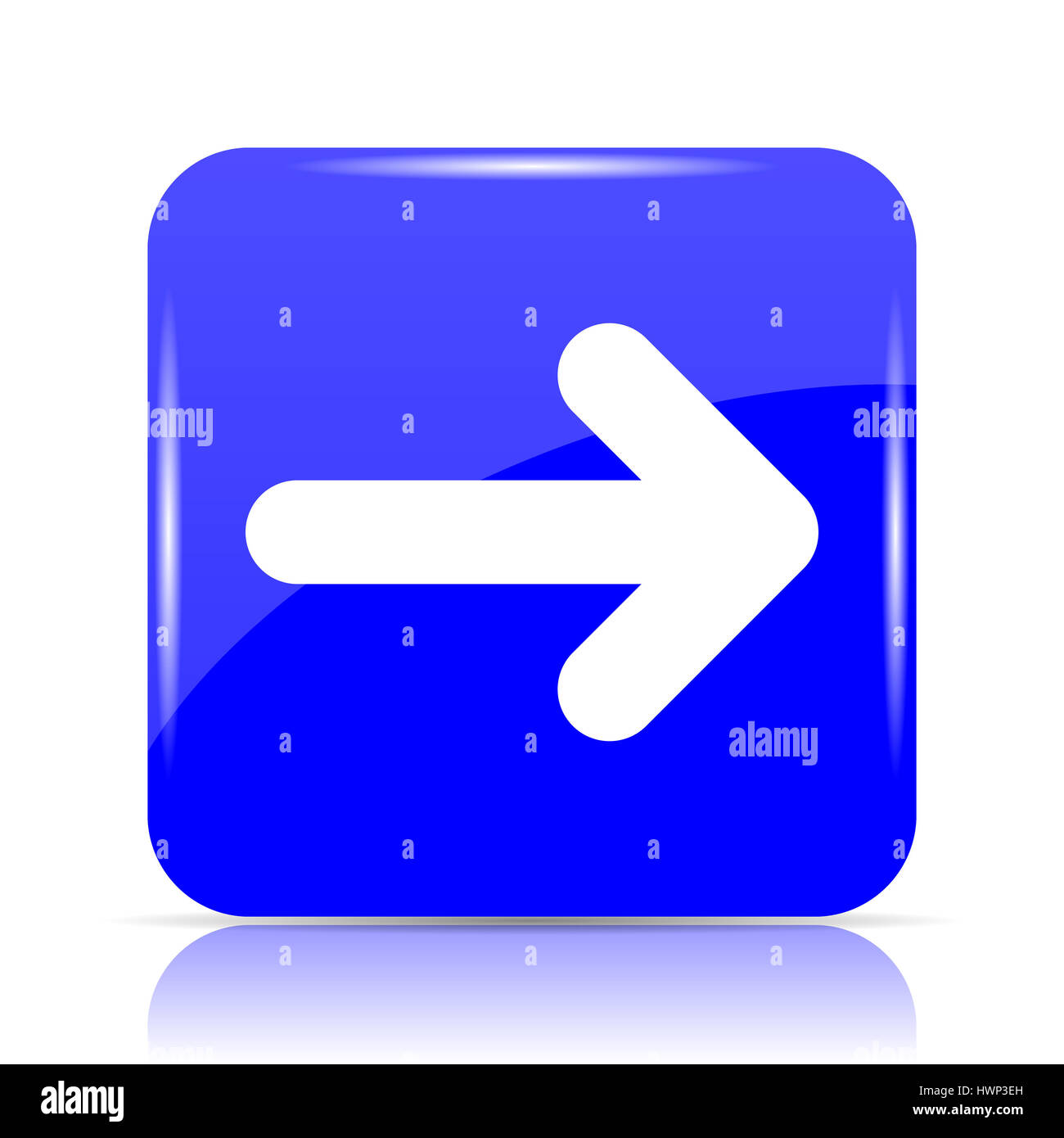 Right arrow icon, blue website button on white background Stock Photo ...