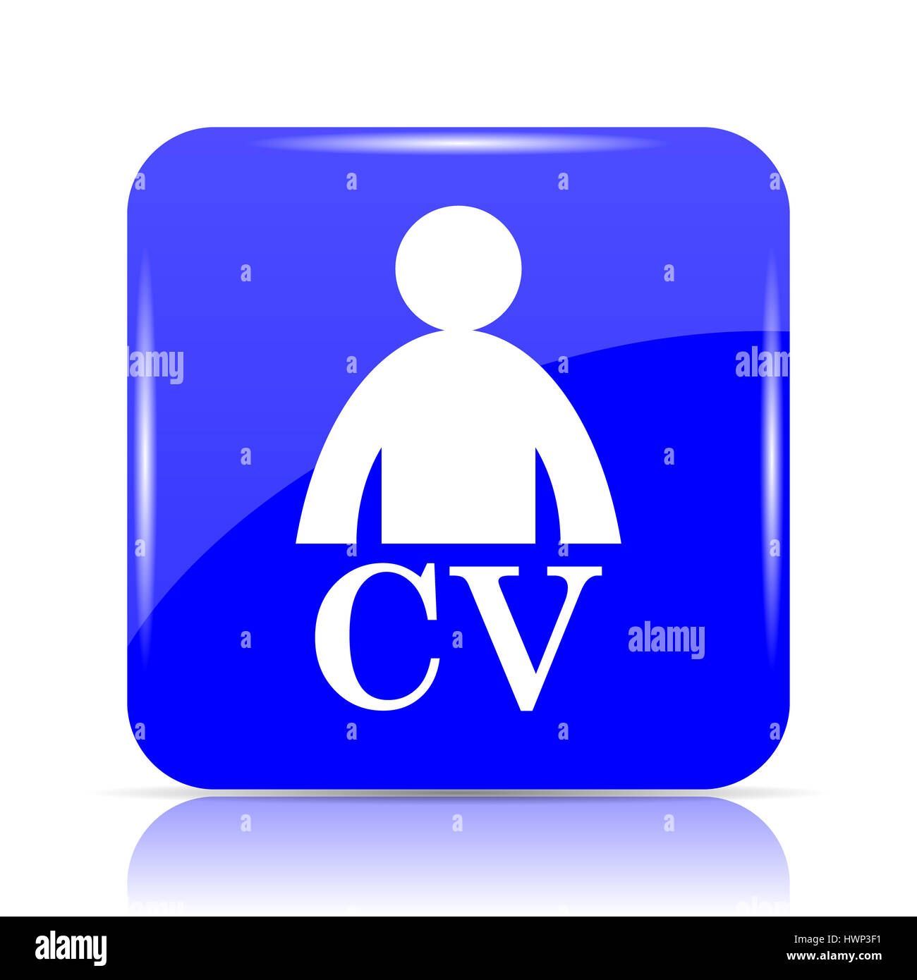 CV icon, blue website button on white background Stock Photo - Alamy
