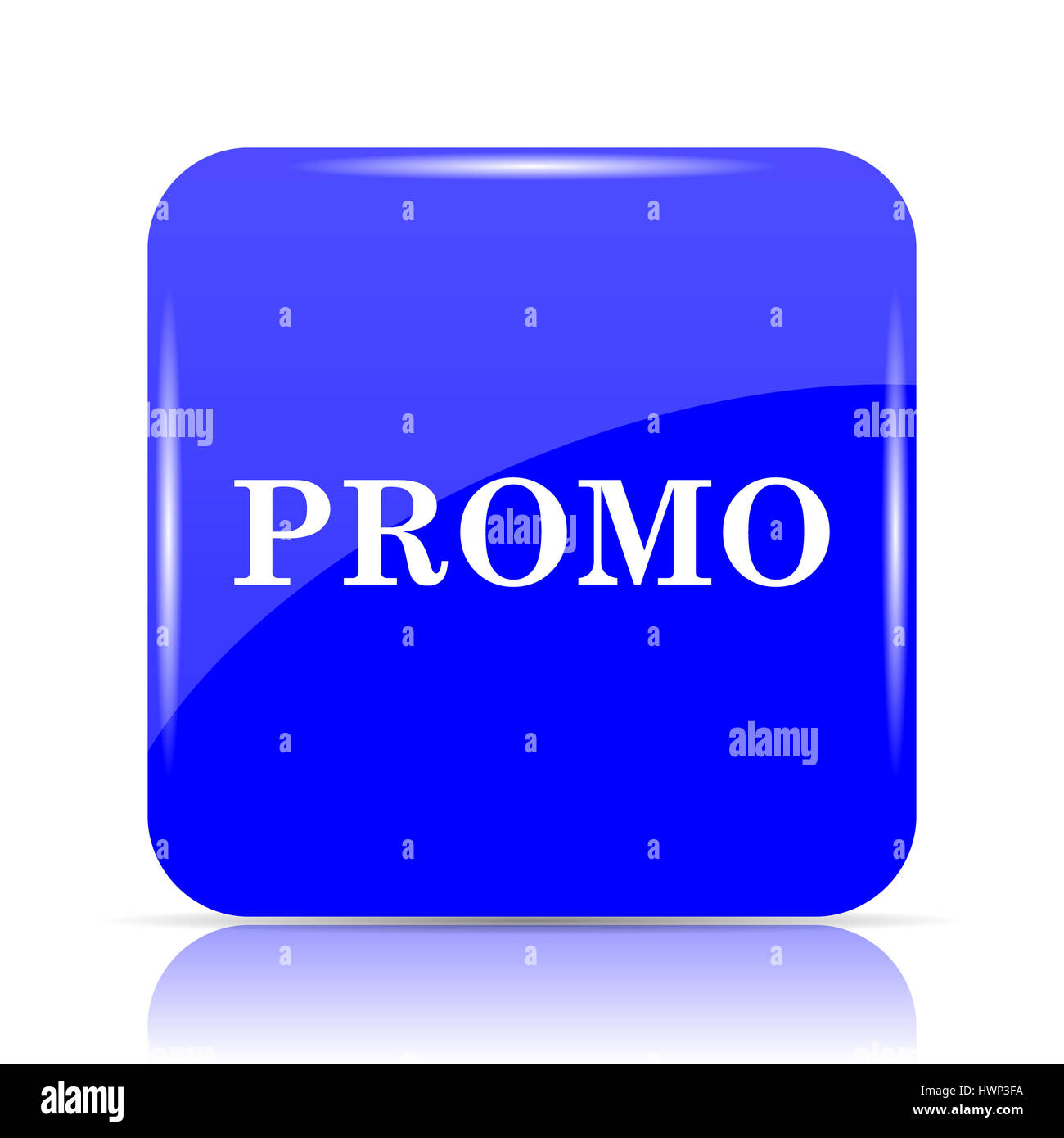 Promo icon, blue website button on white background Stock Photo - Alamy