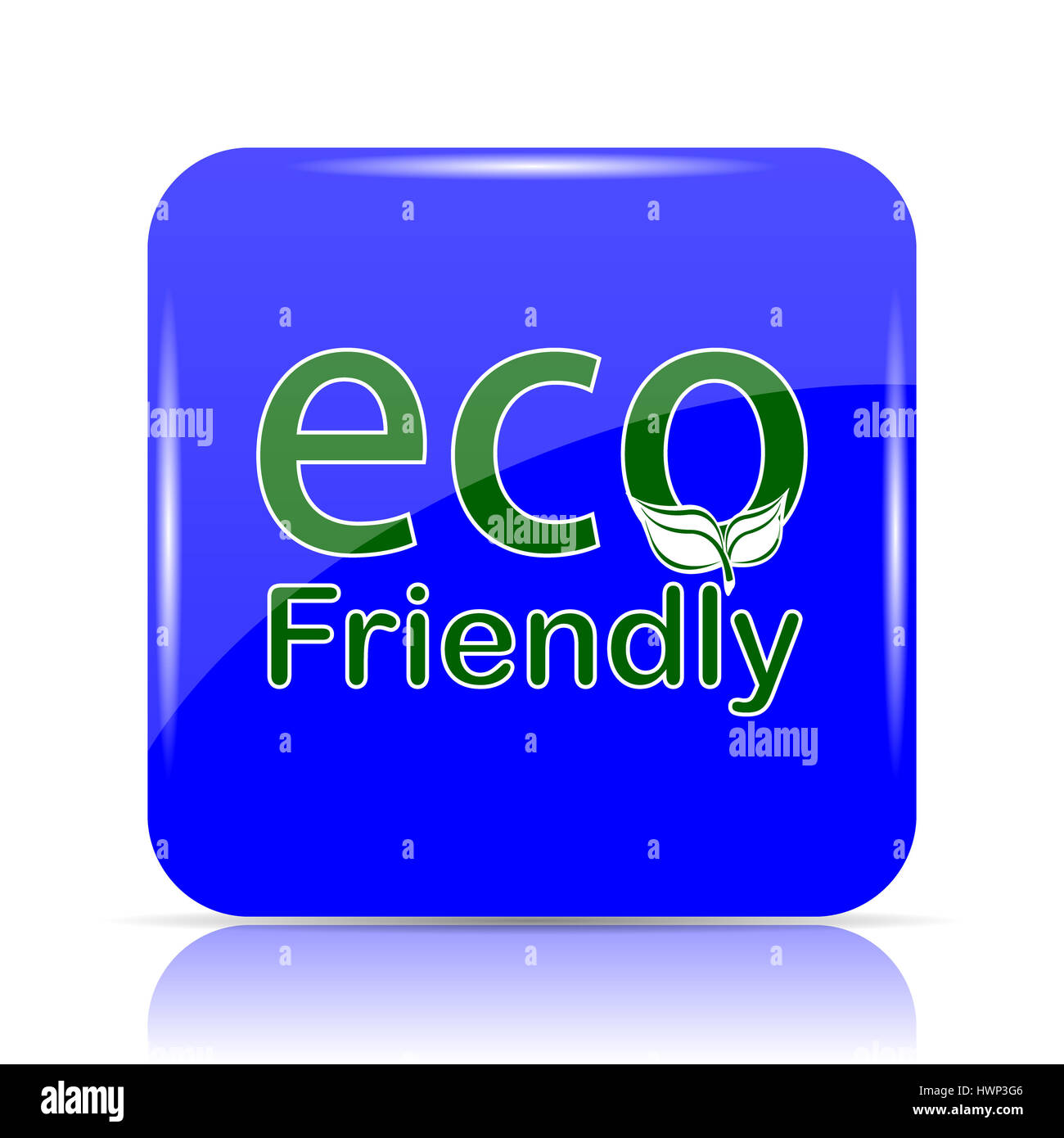 Eco Friendly icon, blue website button on white background Stock Photo ...