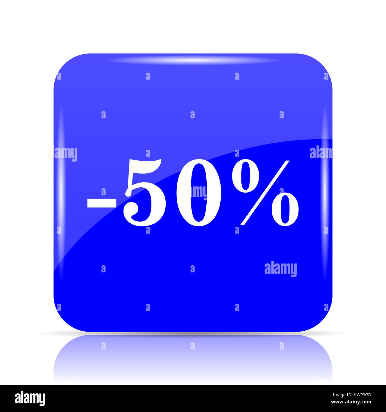 50 percent discount icon, blue website button on white background Stock ...