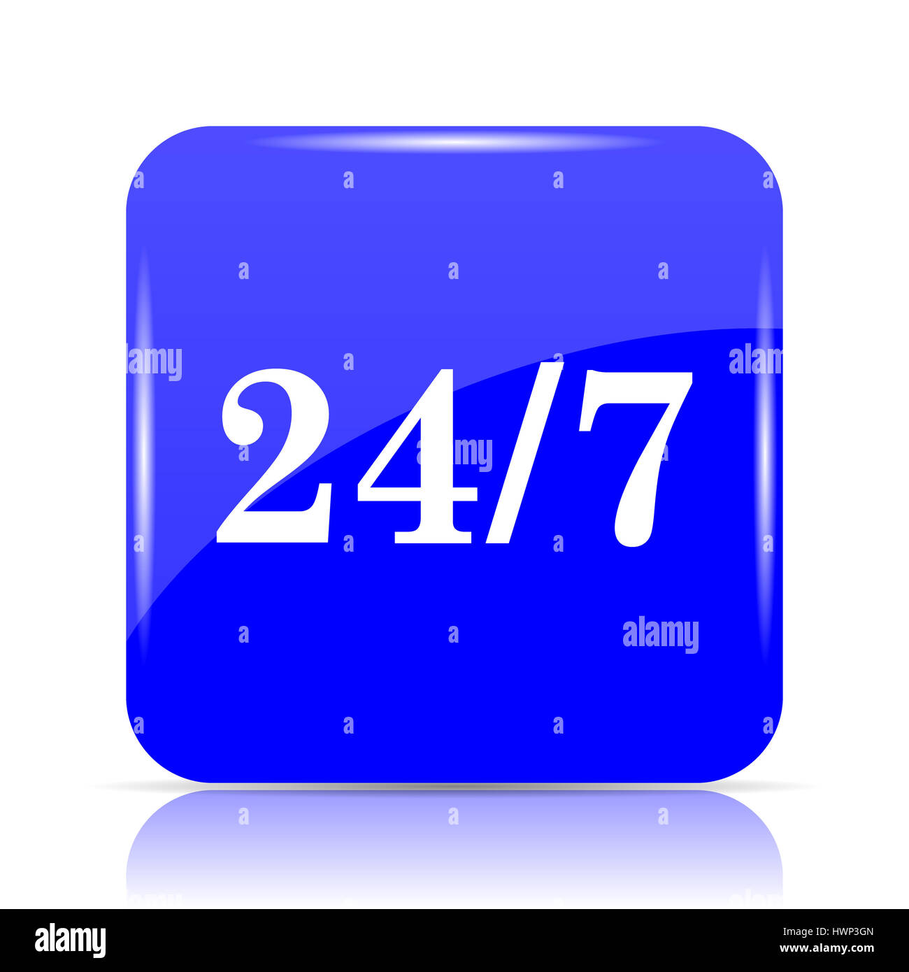 24 7 icon, blue website button on white background Stock Photo - Alamy