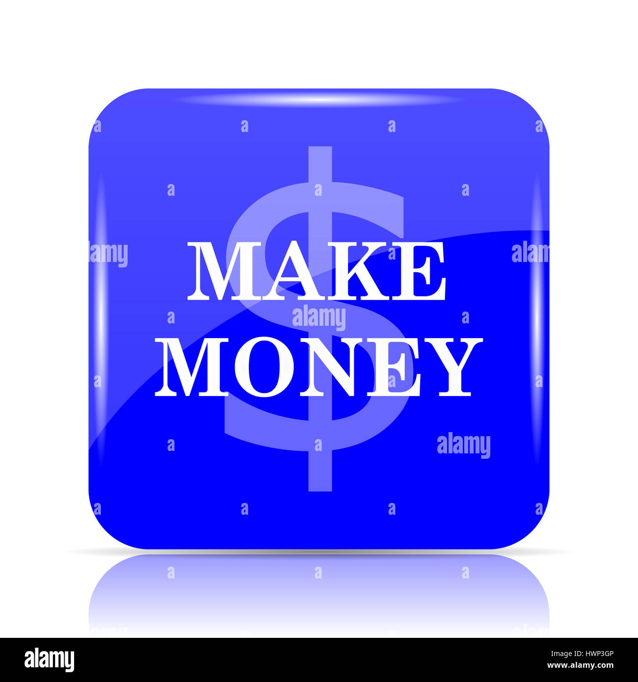 Make money icon, blue website button on white background Stock Photo ...