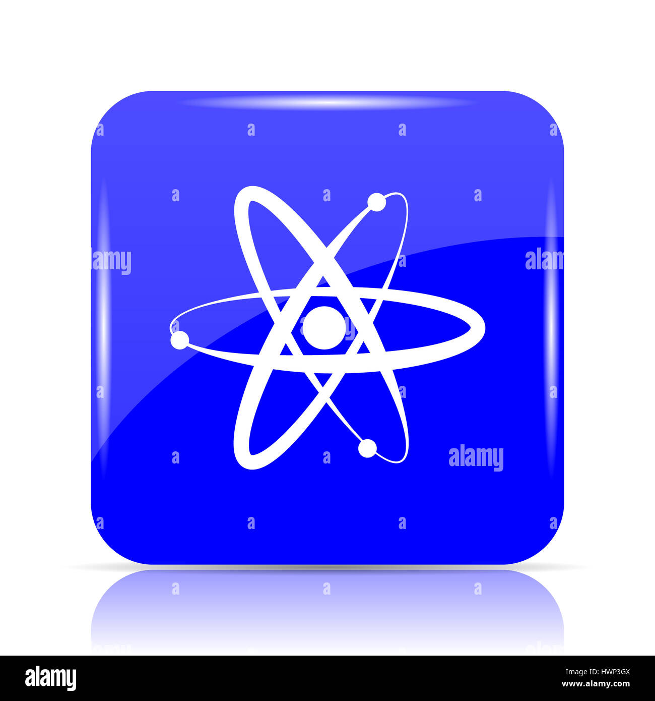 Atoms icon, blue website button on white background Stock Photo - Alamy