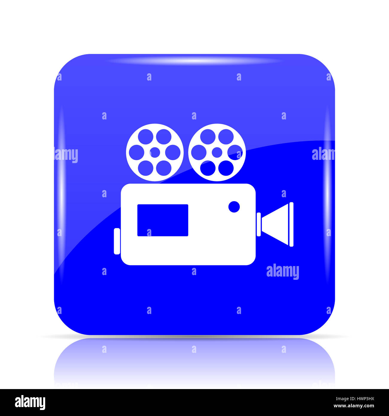 Video camera icon, blue website button on white background Stock Photo ...