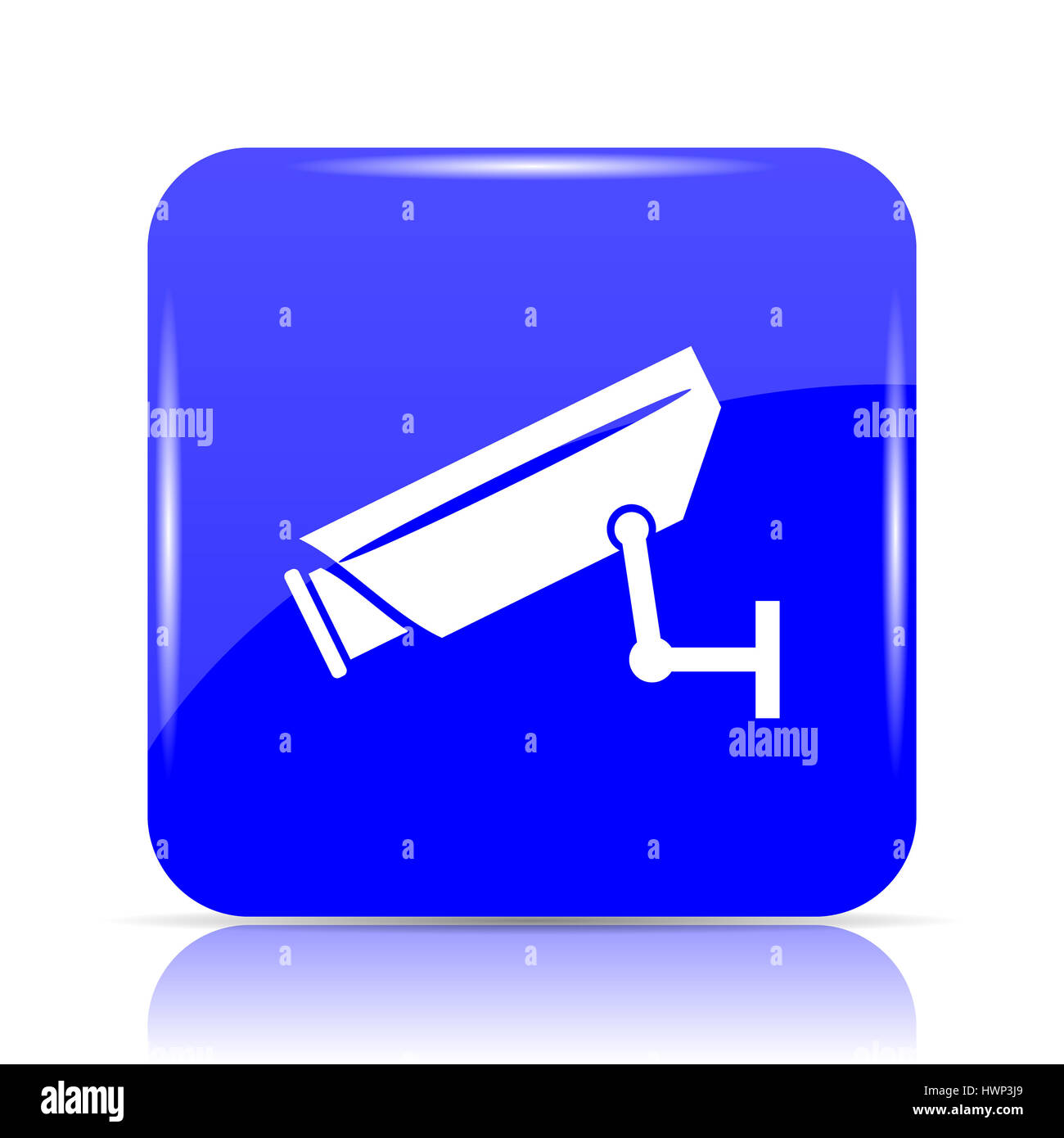 Surveillance camera icon, blue website button on white background Stock ...