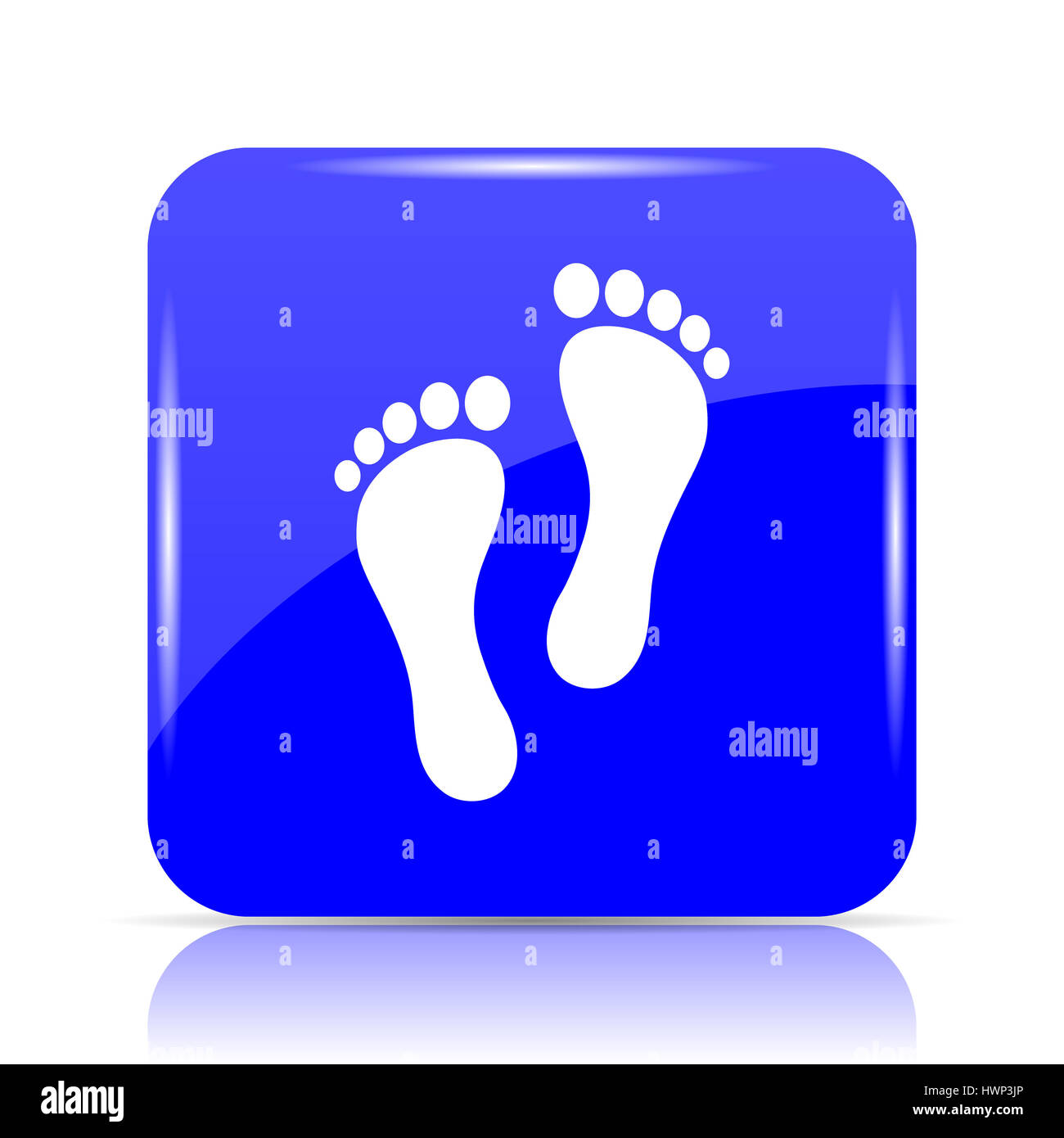 Foot print icon, blue website button on white background Stock Photo ...