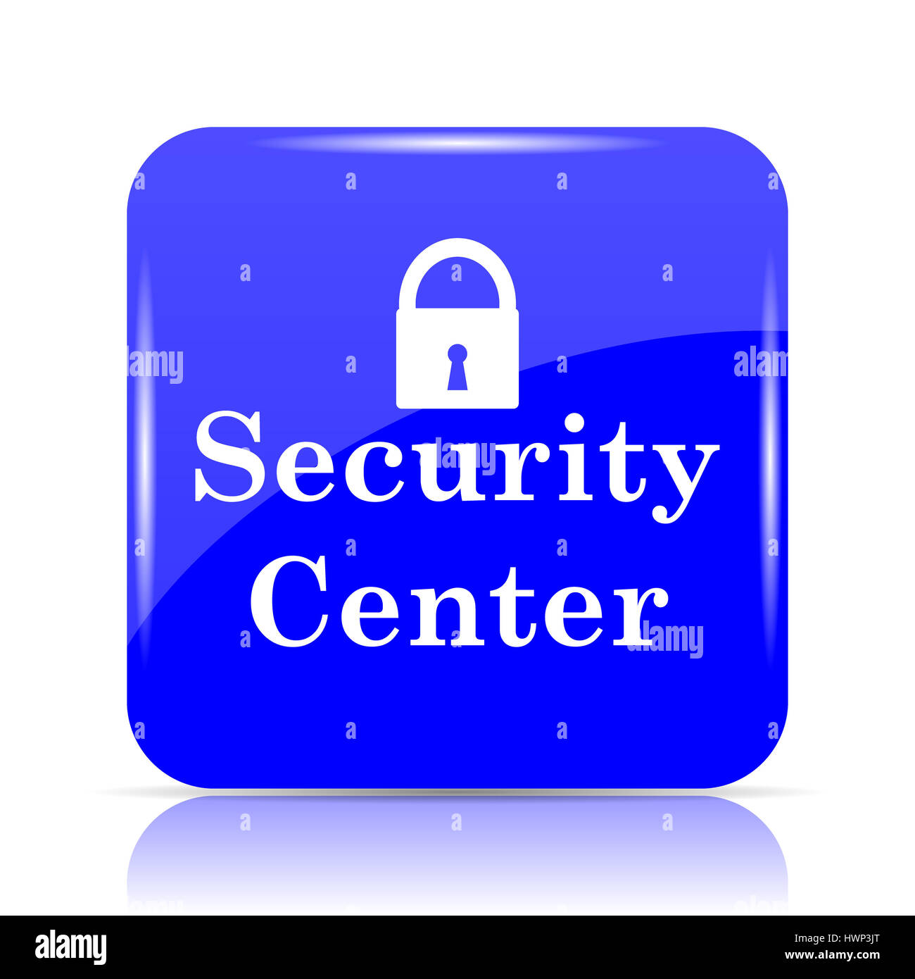 Security center icon, blue website button on white background Stock ...