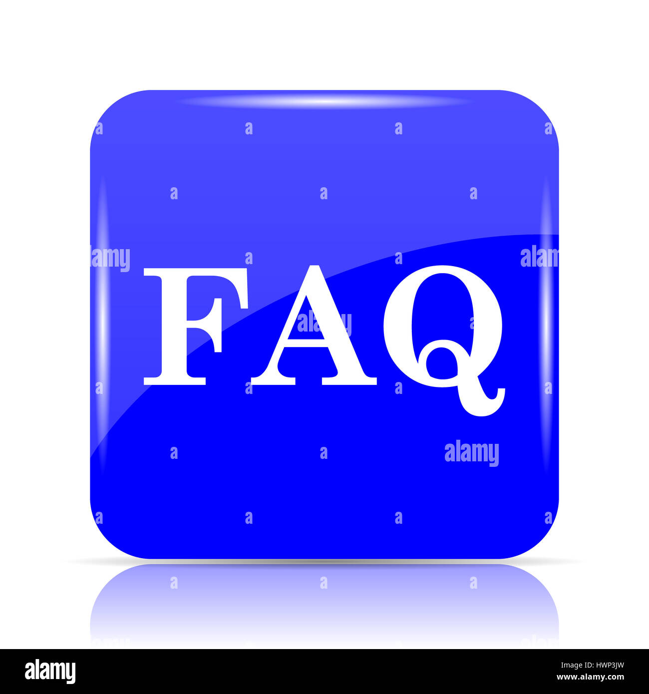 FAQ icon, blue website button on white background Stock Photo - Alamy